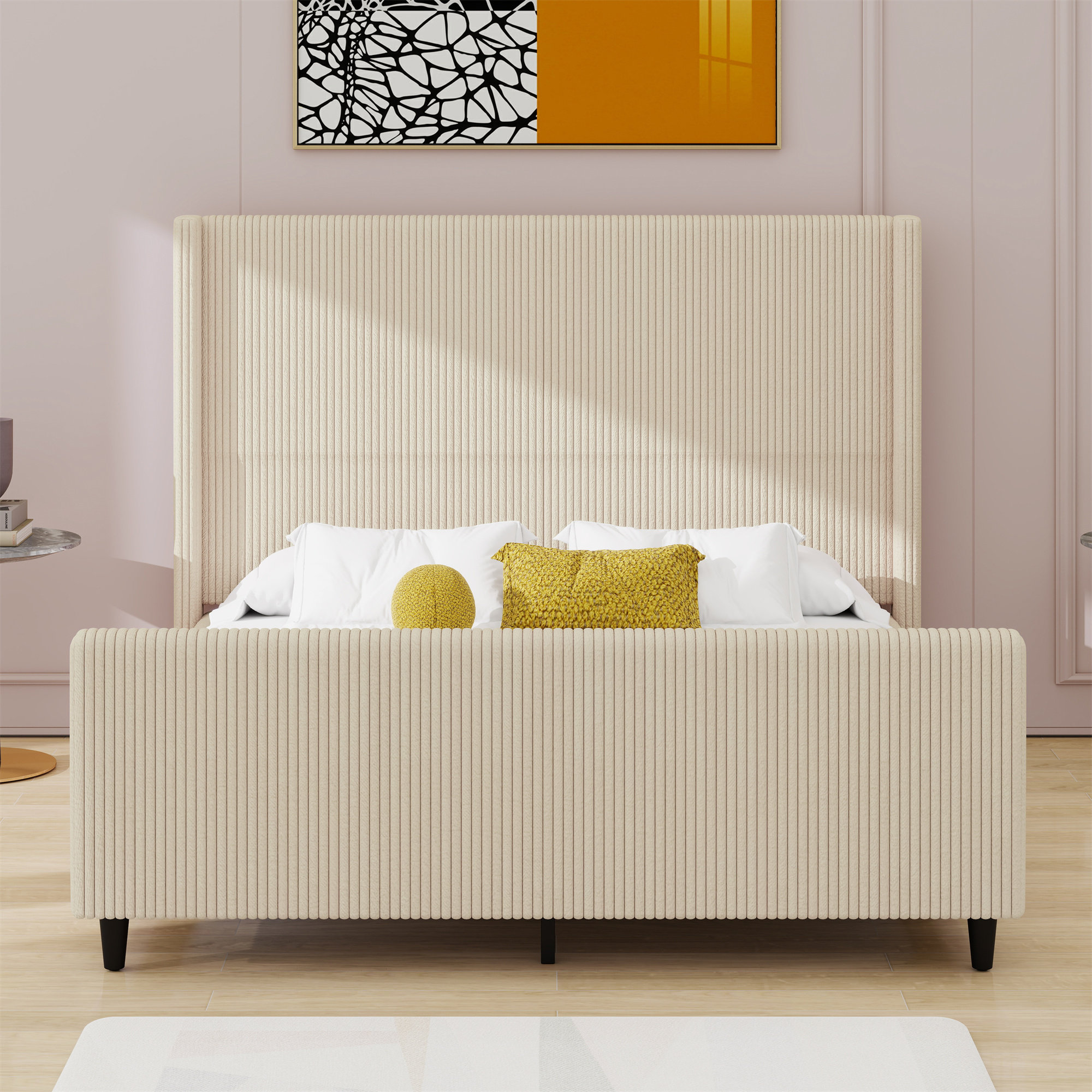 Latitude Run® Upholstered Bed Frame With Vertical Stripe Wingback, With ...