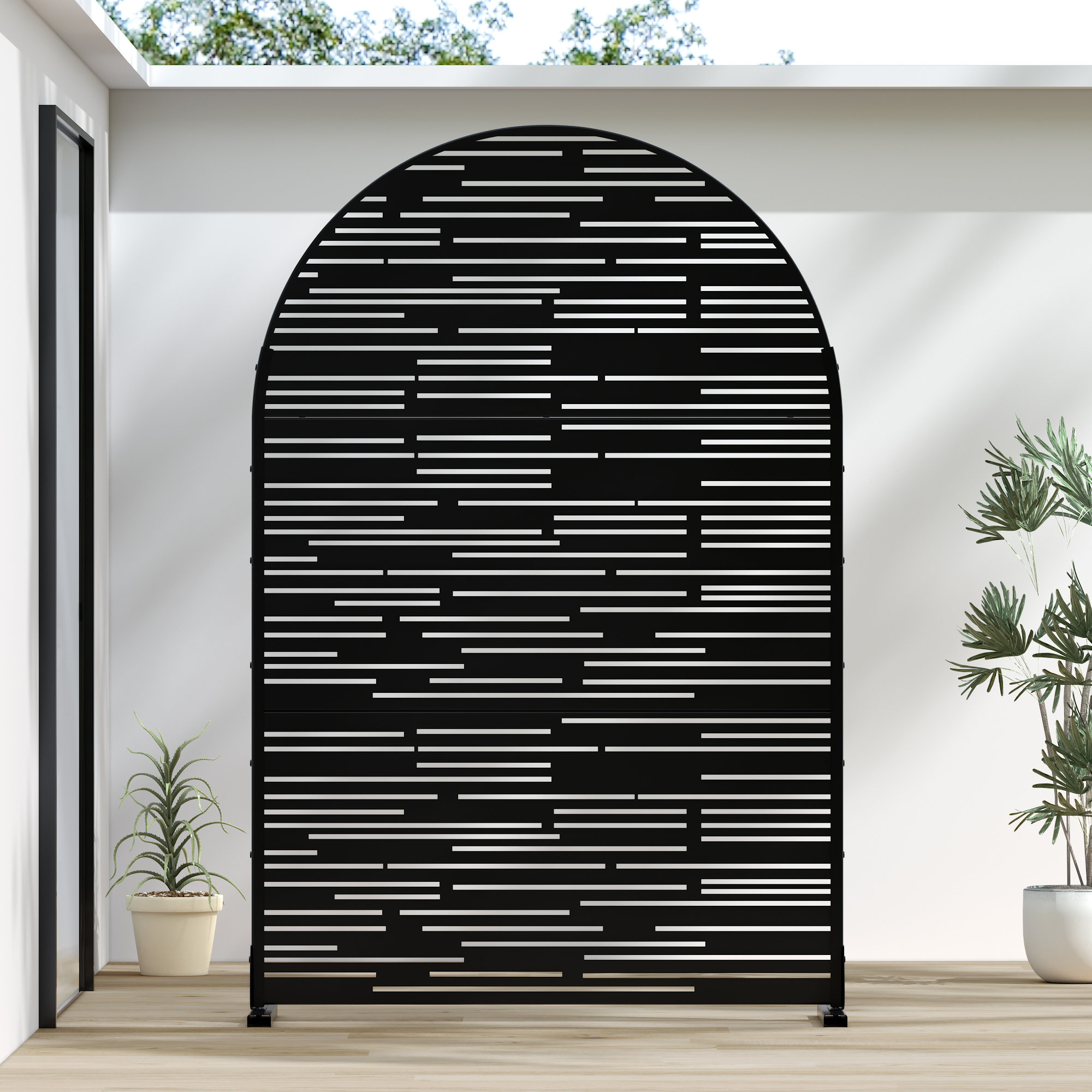 Lumioca Shine 72"x47" Arched Black Metal Outdoor Privacy Screen ...