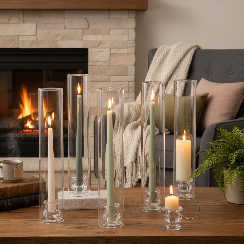 DRODE Hurricane Glass Candle Holders & Set Of 6 Windproof Cylinder ...