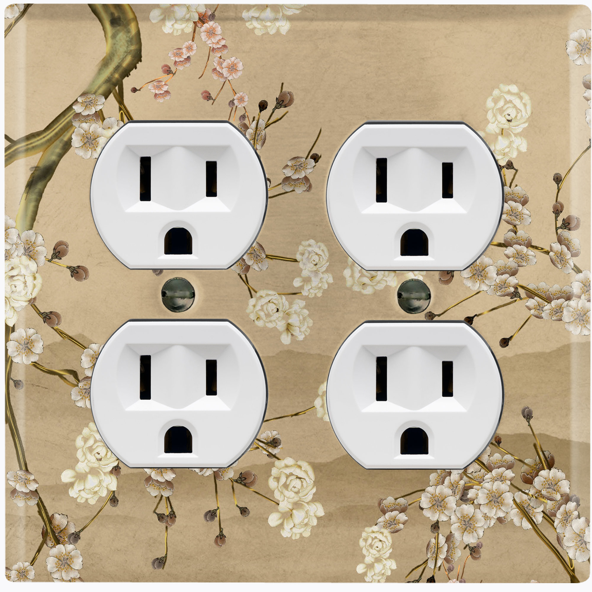 WorldAcc Metal Light Switch Plate Outlet Cover (Biege Sakura Flower ...