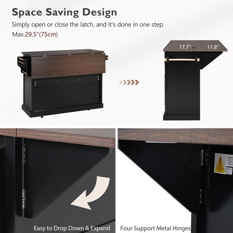 Gracie Oaks 54.9-Inch Kitchen Island With Folding Countertop, Including ...