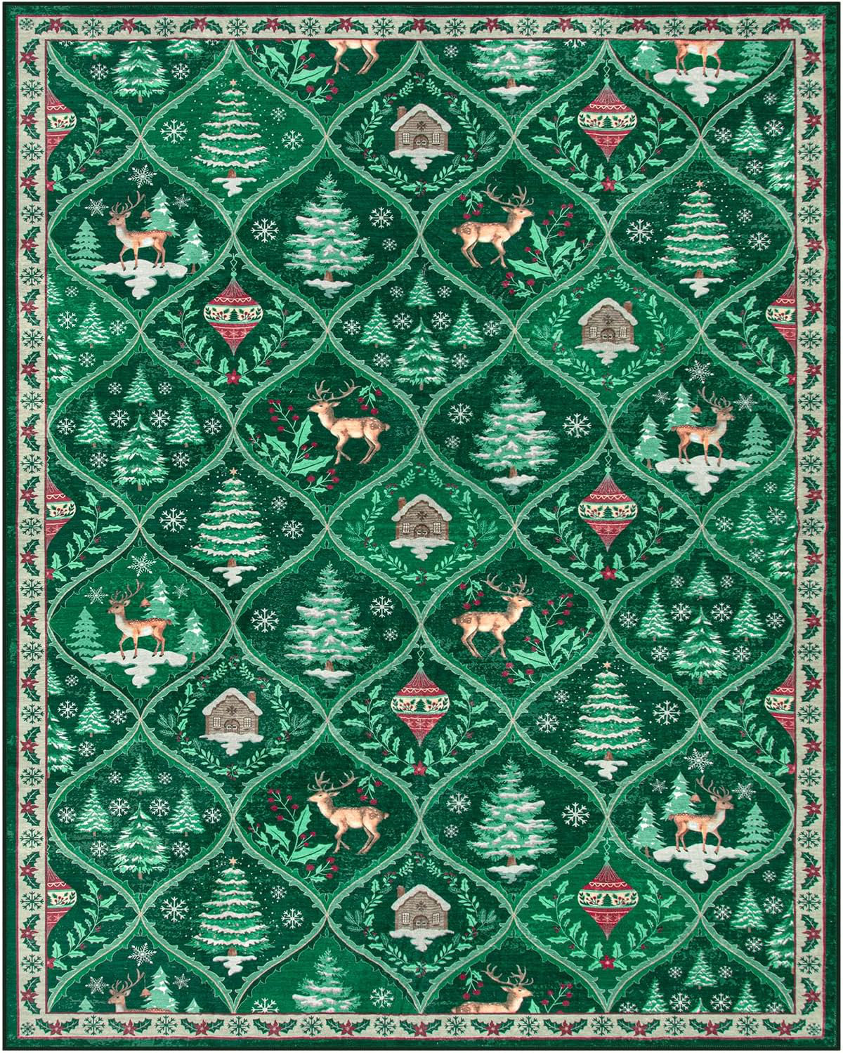 The Holiday Aisle® Green Christmas Area Rug Aesthetic Large Washable ...