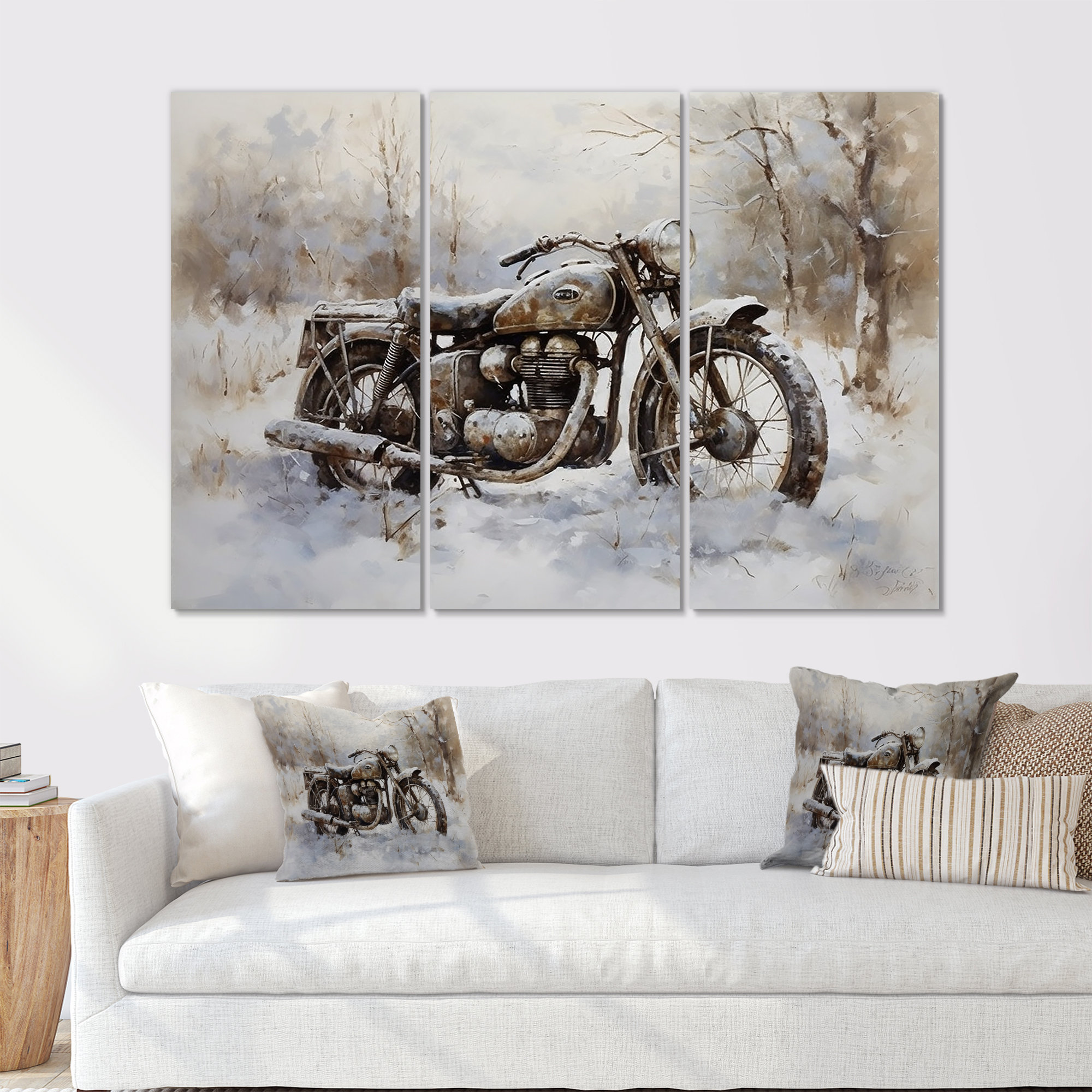 Trent Austin Design Old Rustic Bike In Winter - Motorcycle Canvas Wall ...