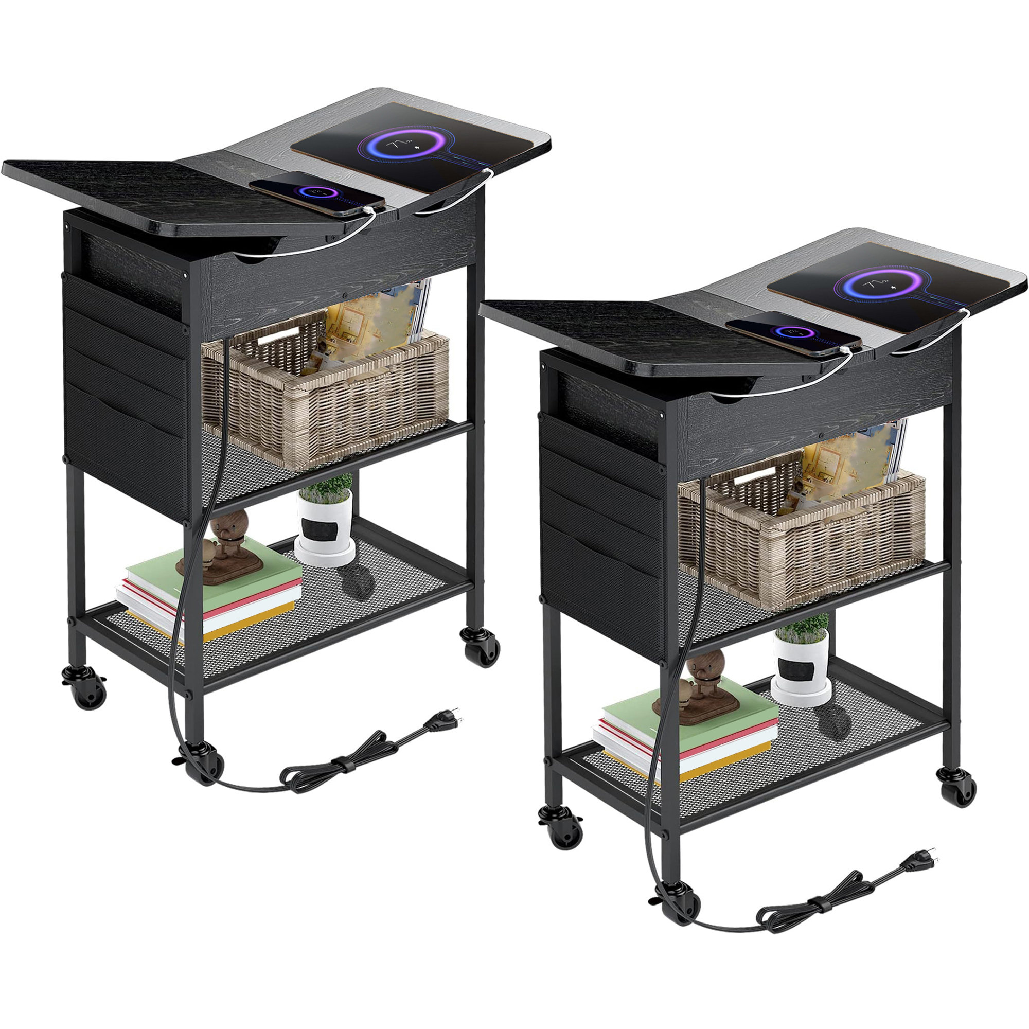 Ebern Designs Achante End Table with 2 USB Ports & Power Outlets & Side ...