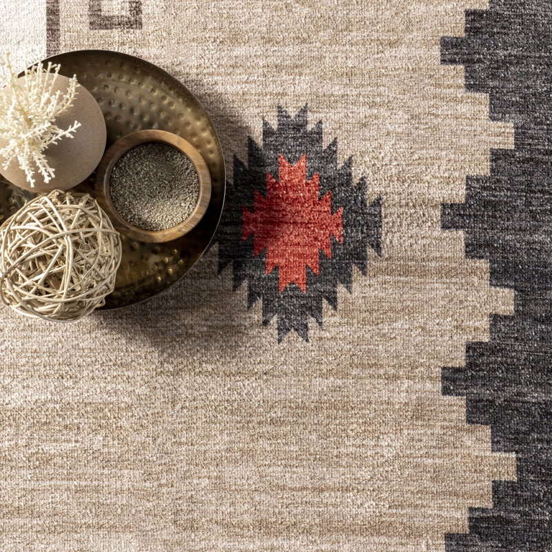 Union Rustic Imelda SpinClean Aztec Machine Washable Area Rug ...