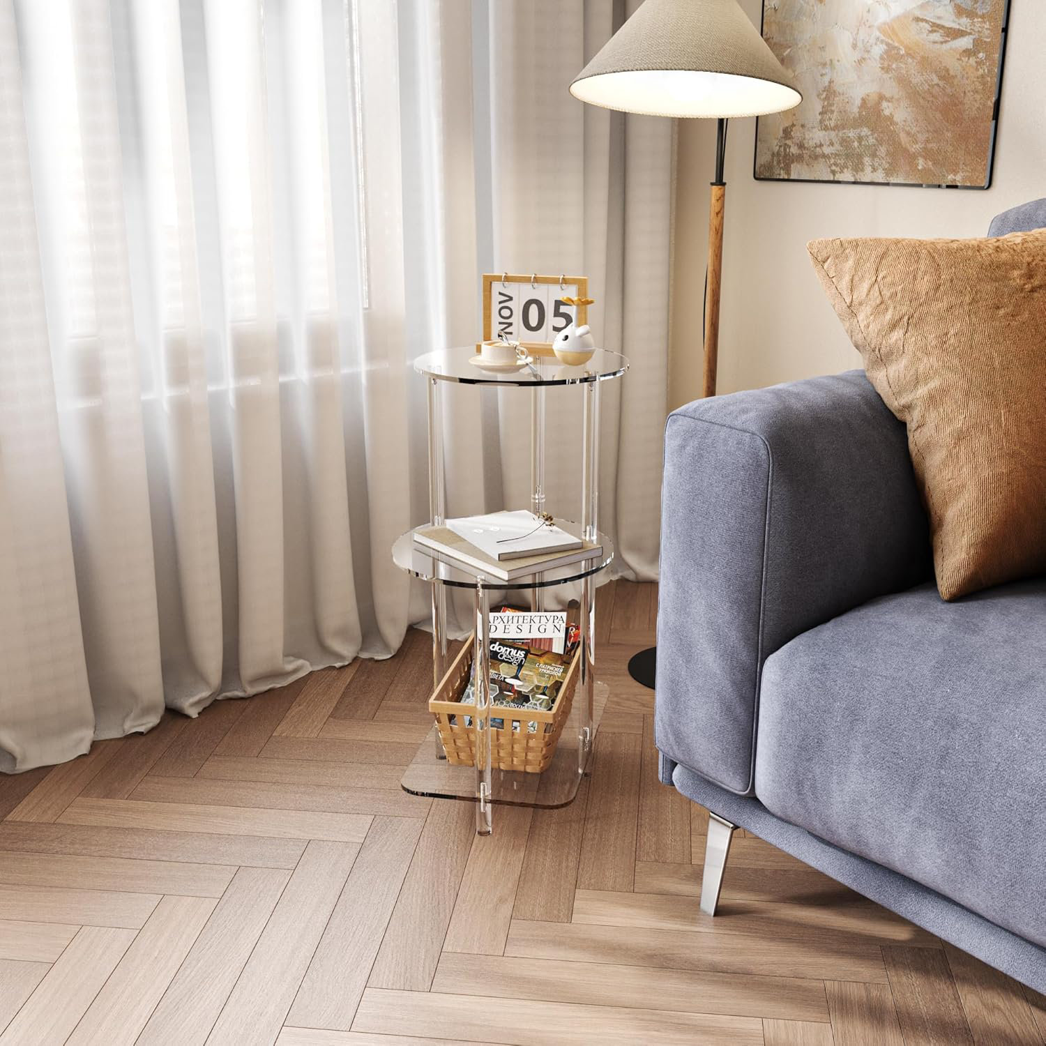 Brayden Studio® Acrylic Round Side Table,3 Tiers Step End Table , Clear ...