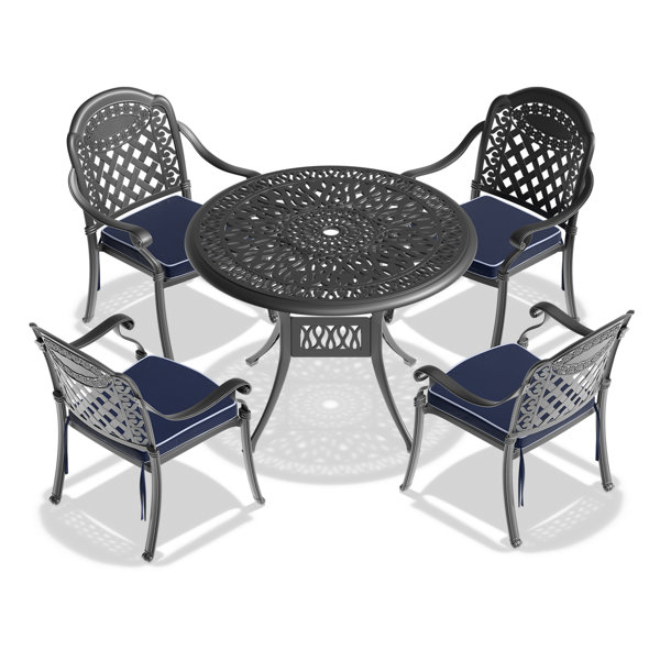 MIRROR FLY 5-Piece 35.43-inch Round Table Cast Aluminum Outdoor Dining ...