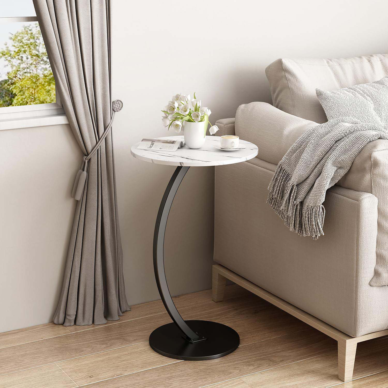 Wrought Studio™ C Shape Small Side Table Living Room, Round End Table Nightstand Bedroom, Accent ...