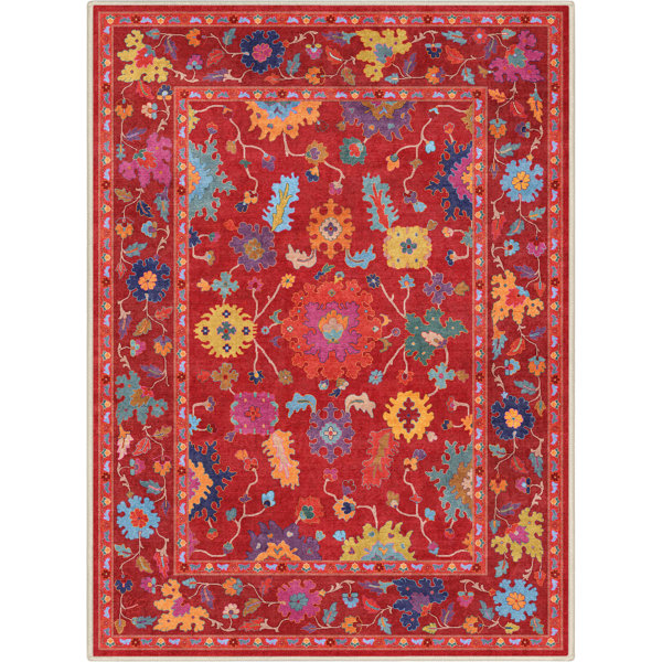 Bungalow Rose Adrith Bodrum Vintage Bohemian Floral Red Area Rug | Wayfair
