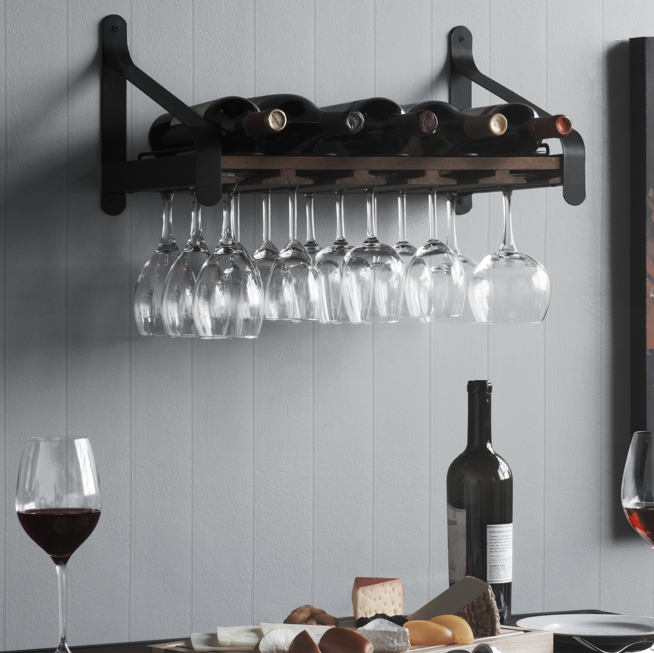 Union Rustic Stowe 5 Bottle Solid Wood Wall Mounted Wine & Glass Rack ...