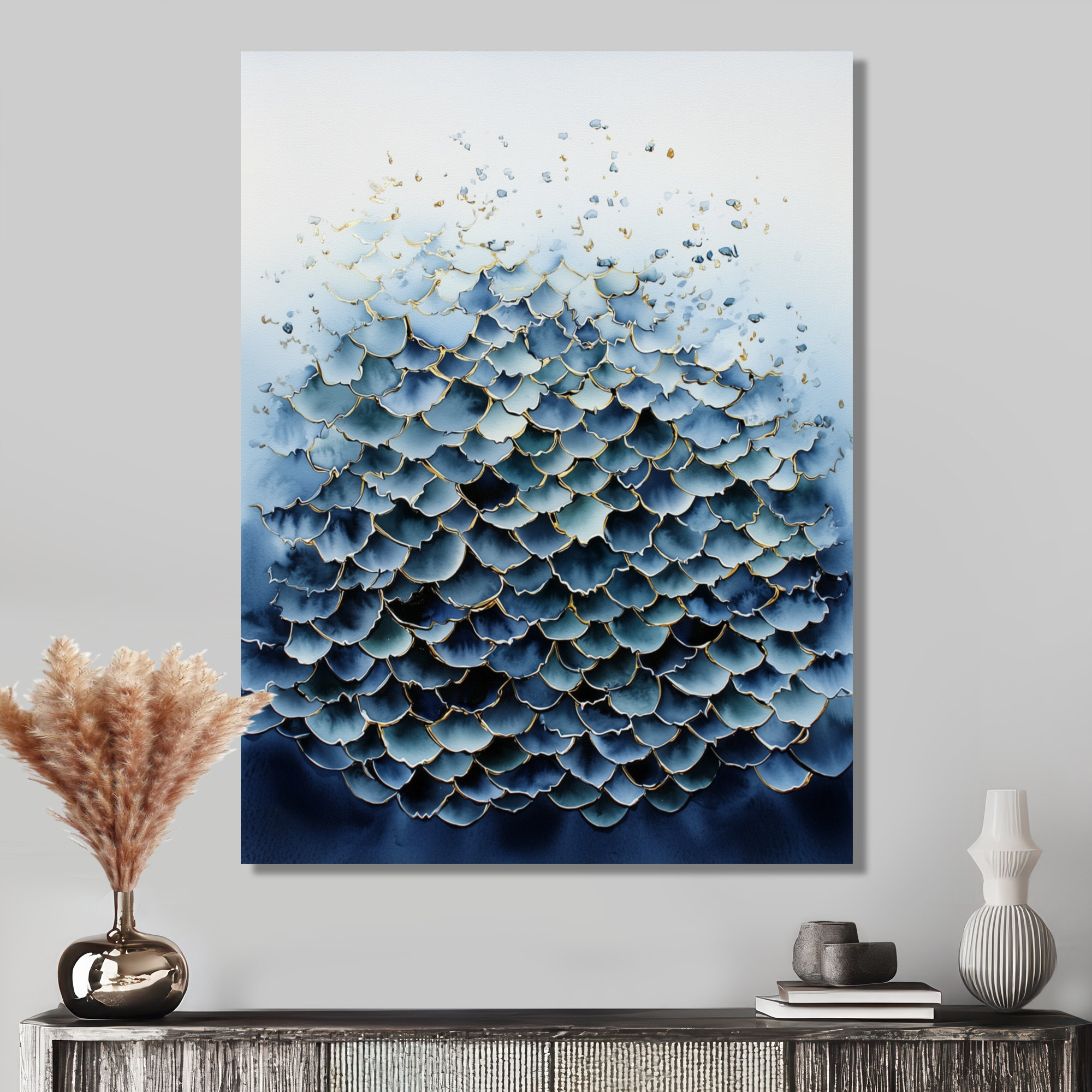 Ivy Bronx Abstract Ocean Tiles Blue And Gold Coastal II - Geometric ...
