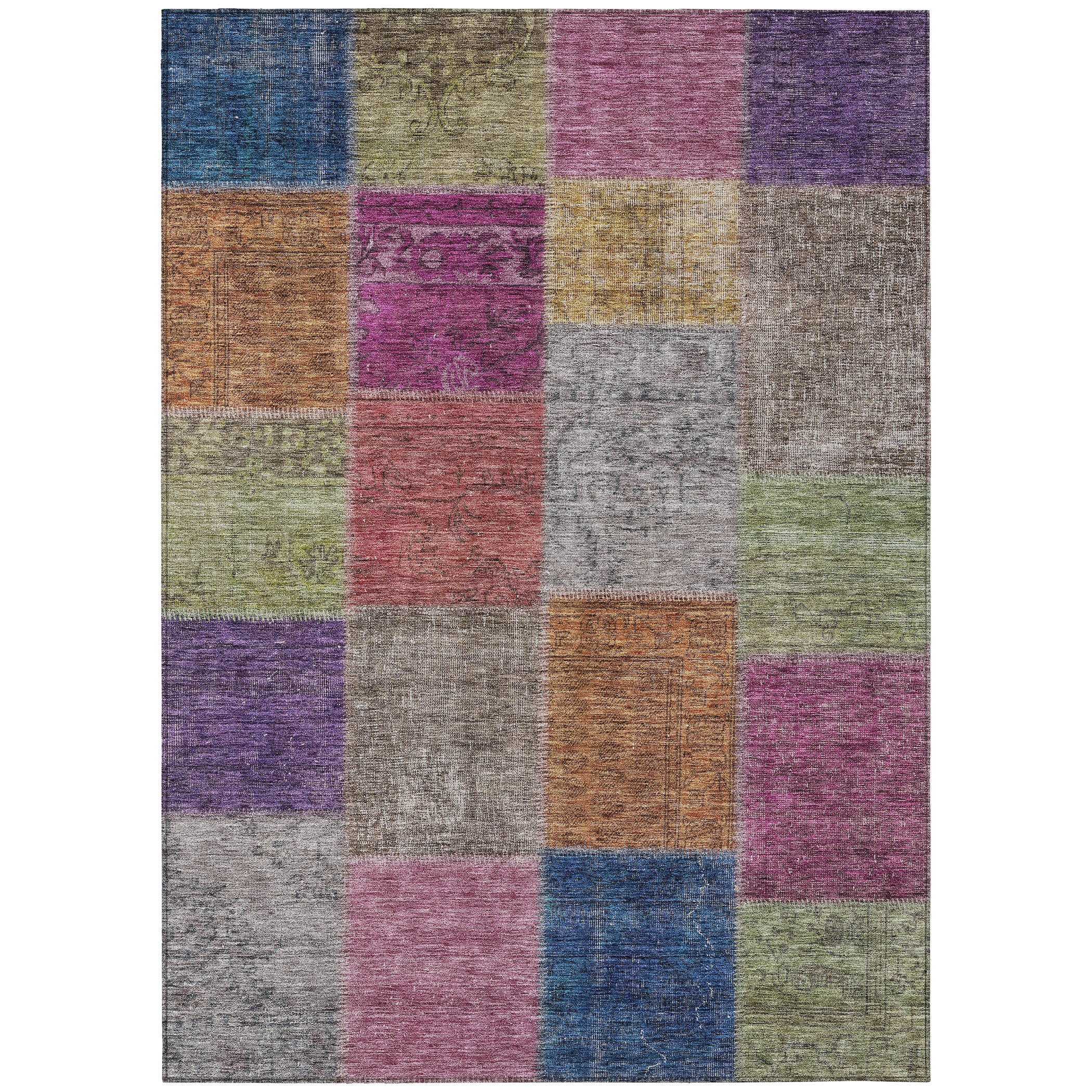 HomeRoots Tapis d'extérieur lavable en patchwork bleu marine et doré 5 pi x 8 pi cuivre ...