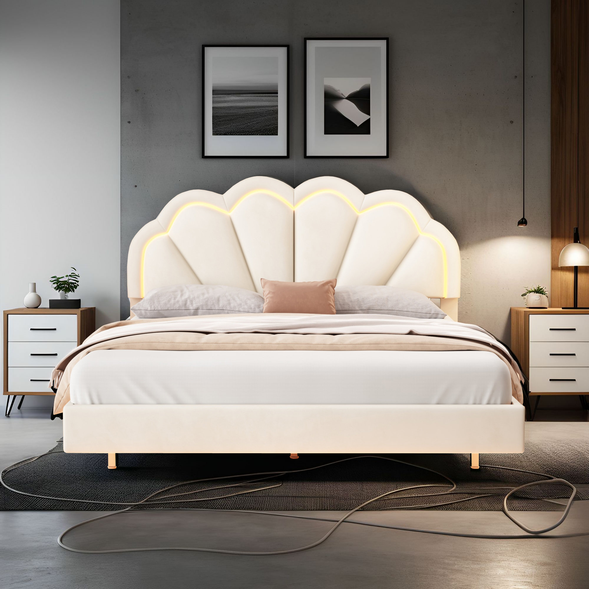 Aufind AUFHYBAA0215 Upholstered Scalloped Bed | Wayfair