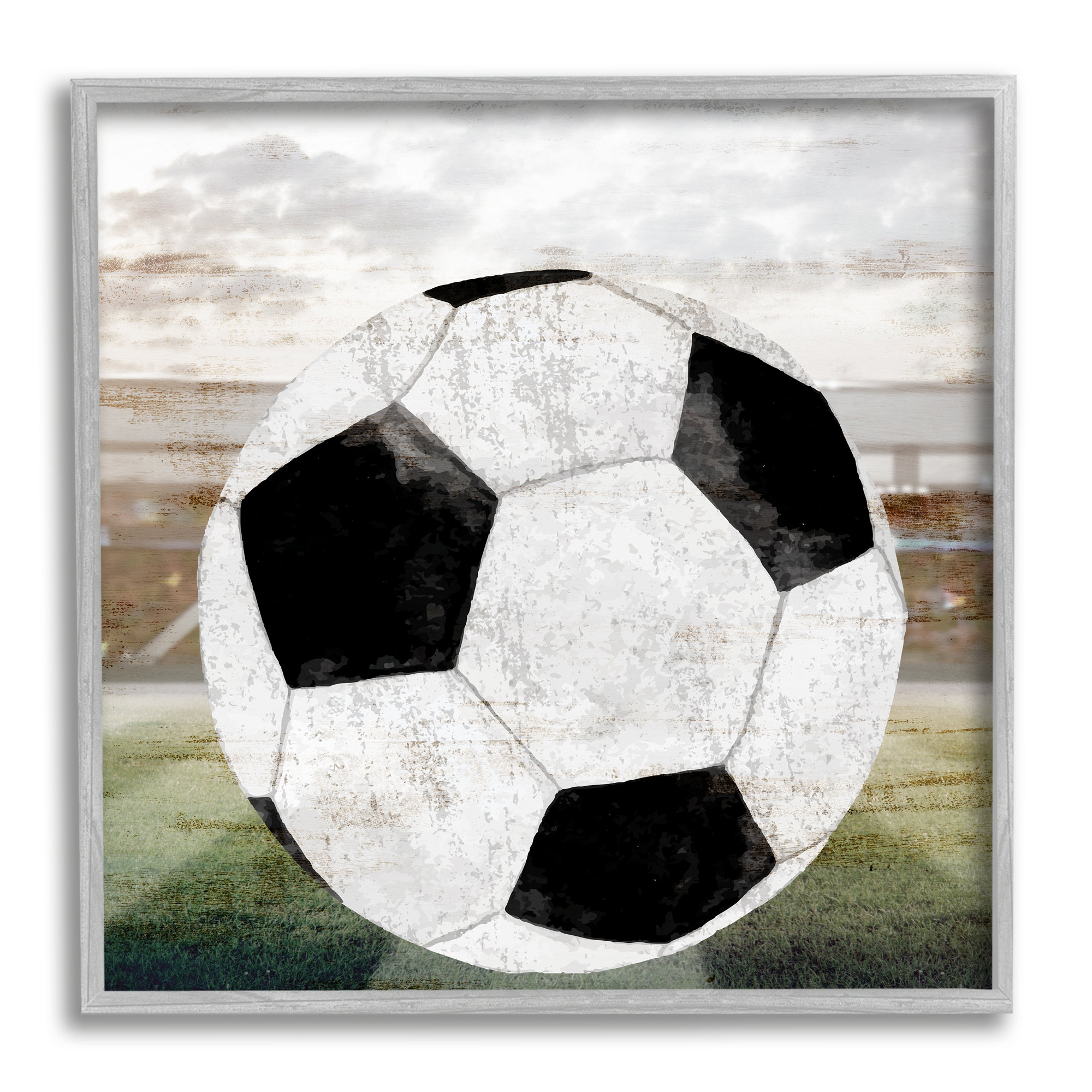 Stupell Industries Rustic Soccer Ball Field Framed Giclee Art by Kim ...