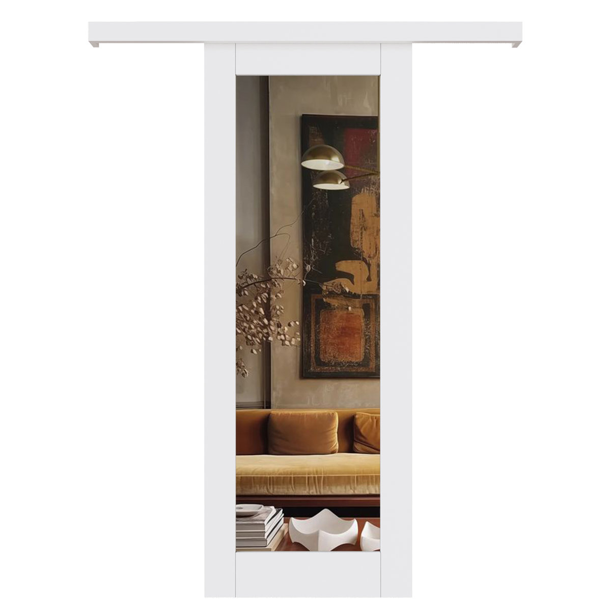 Win Stellar 80" Hidden Style Track White Primed 1-Lite Glass Mirrored ...