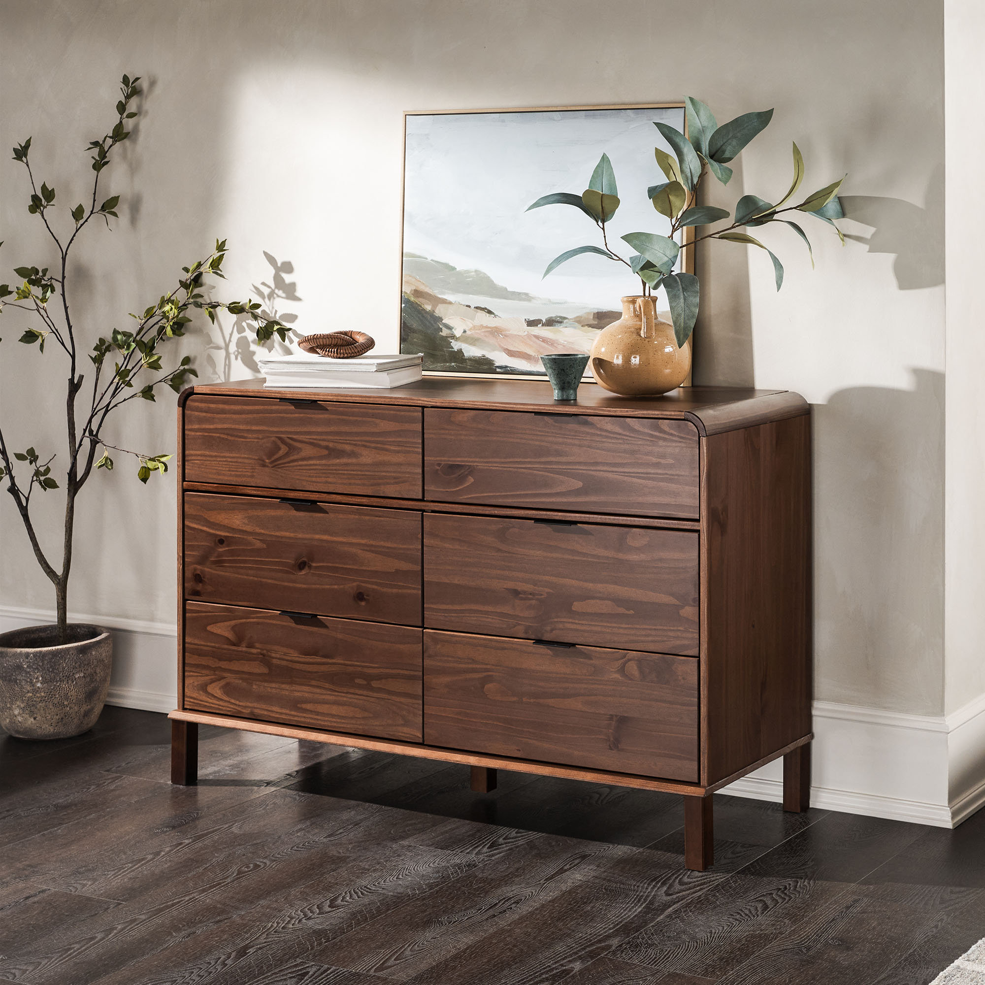 Latitude Run® Catessa Modern Solid Wood Curved Edge 6-Drawer Dresser ...