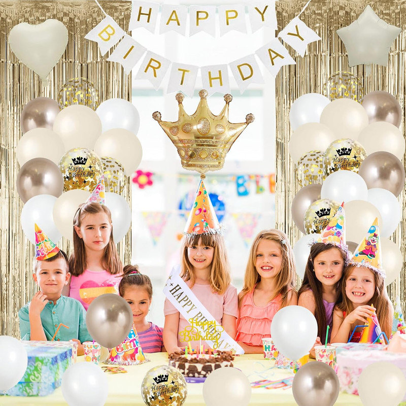 The Party Aisle™ White and Gold Birthday Decorations Cream Champagne ...