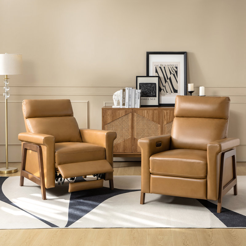 Wade Logan® Aryaman 28.75" Wide Genuine Leather Power Recliner with USB ...