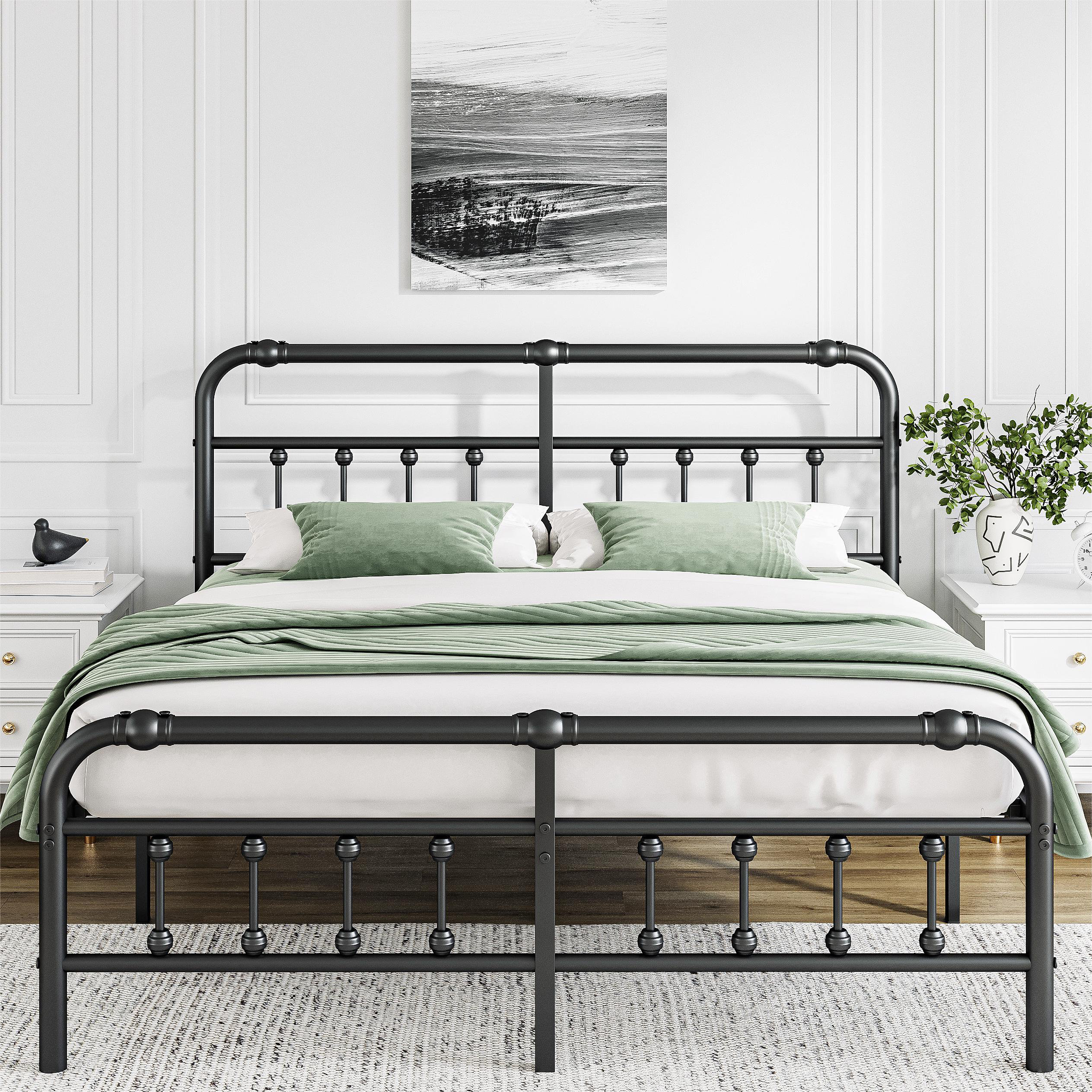 Williston Forge Oley 14-Inch Meatl Platform Bed with Headboard and ...