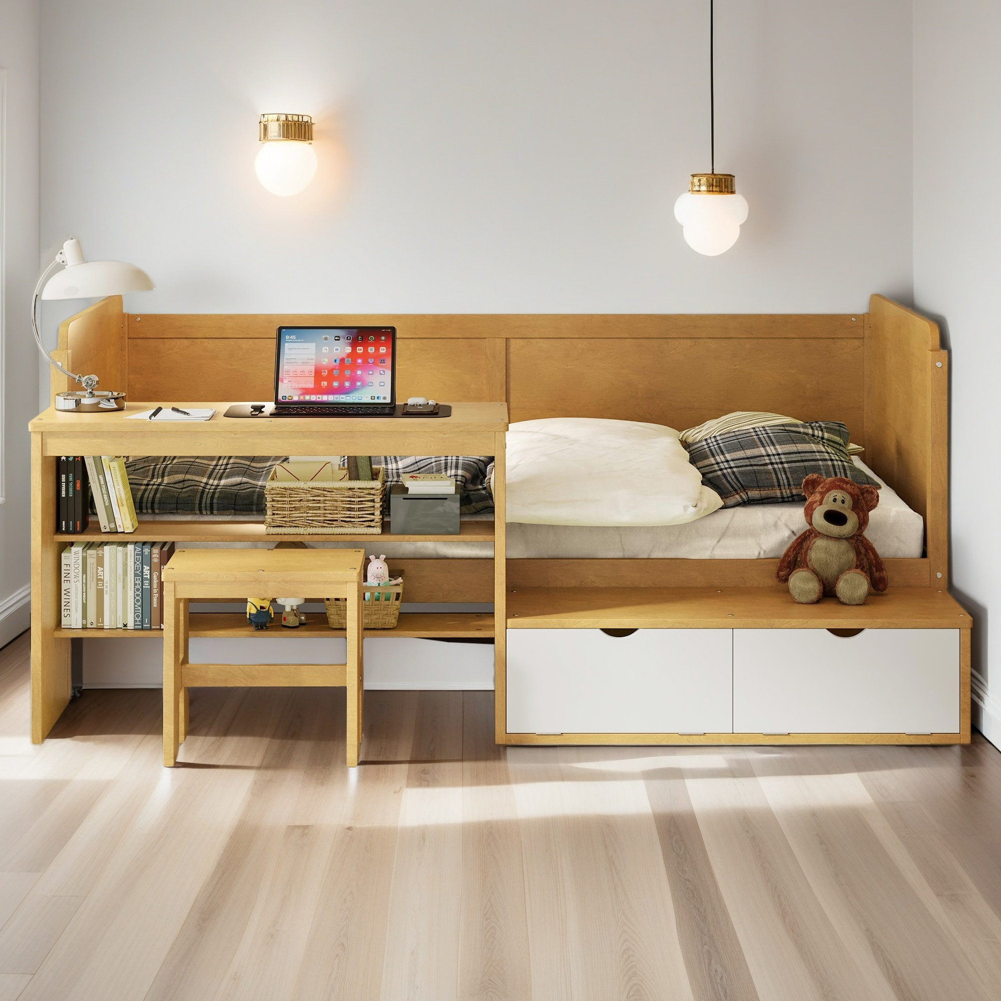 Lark Manor Wooden Twin Size Daybed With Storage Shelves And Lockers ...