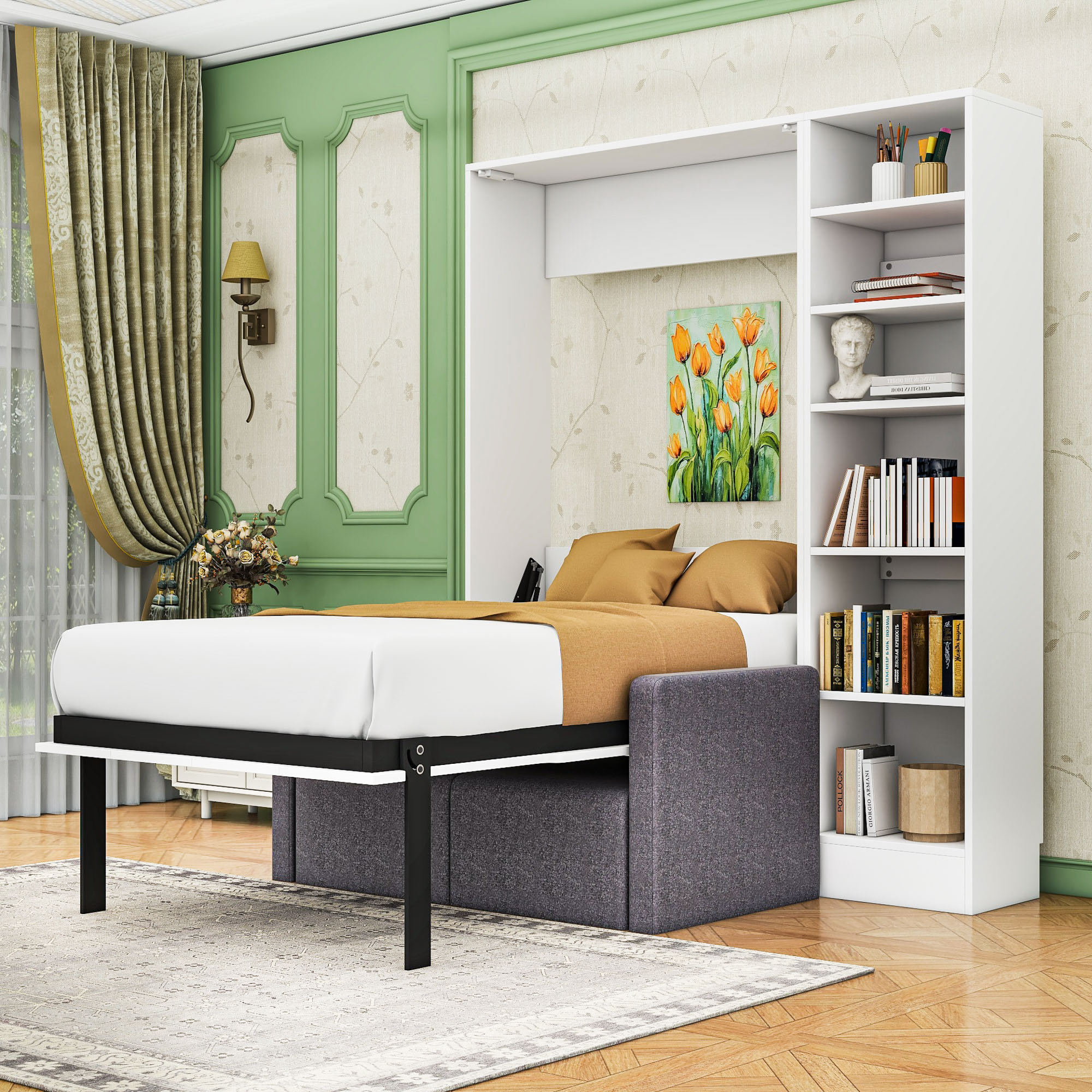 Winston Porter Multi-Functional Murphy Bed with Built-In Shelving and ...