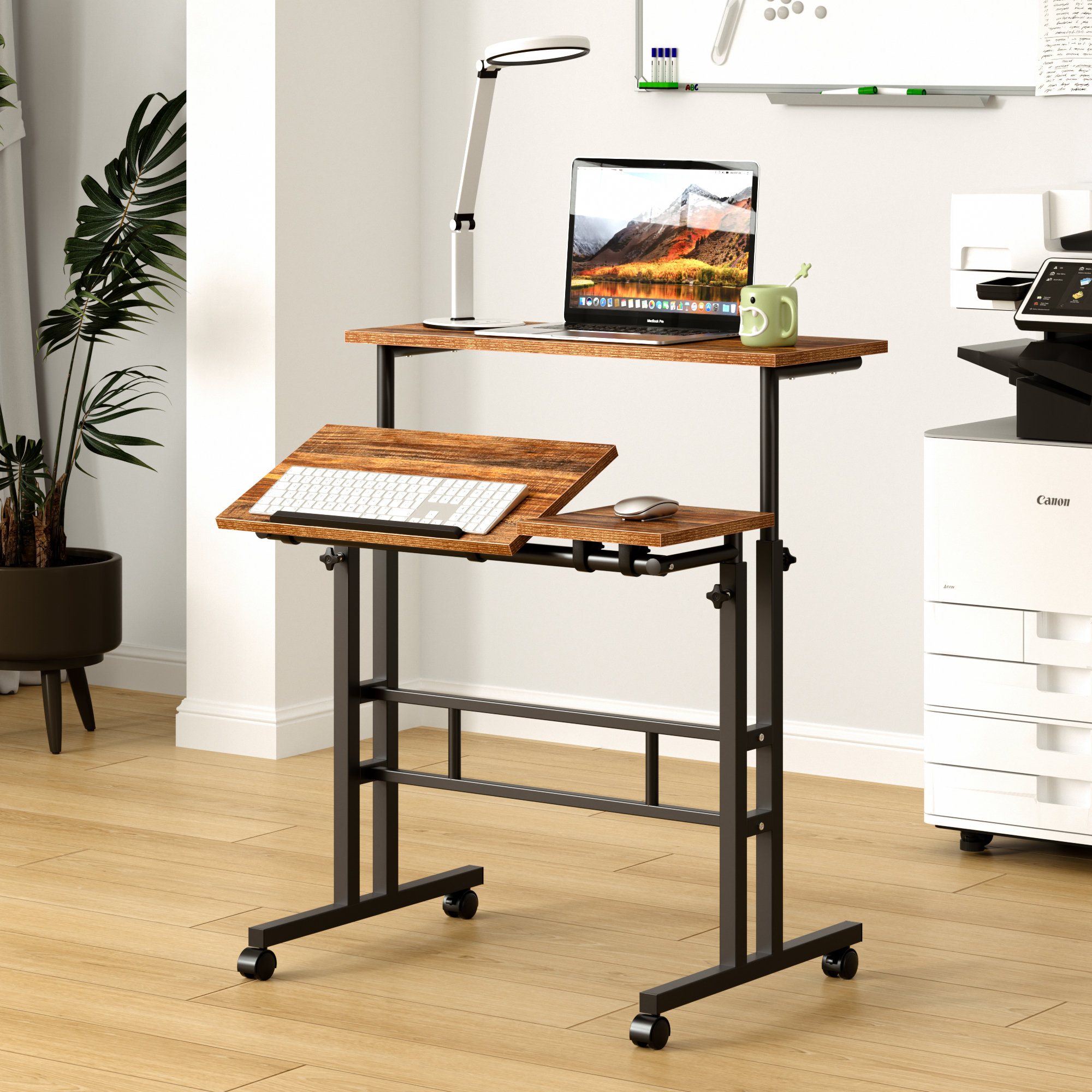 Inbox Zero Normia Mobile Standing Desk With Wheels, Height Adjustable ...