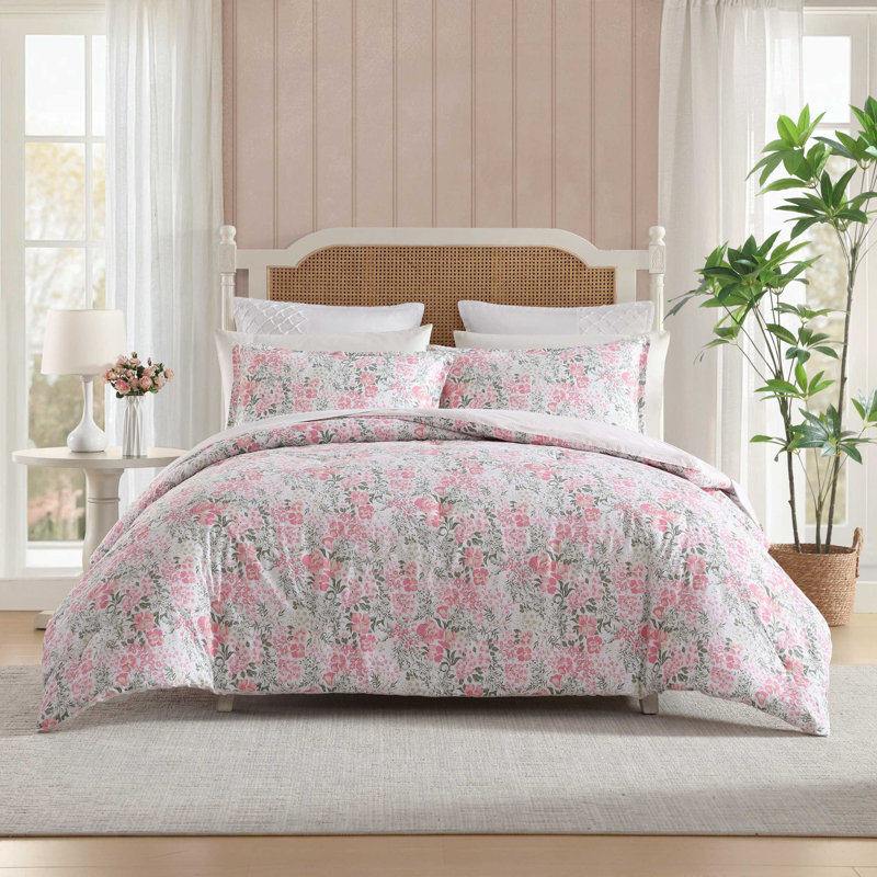 Laura Ashley Heather Garden Cotton Reversible Pink Comforter Set ...