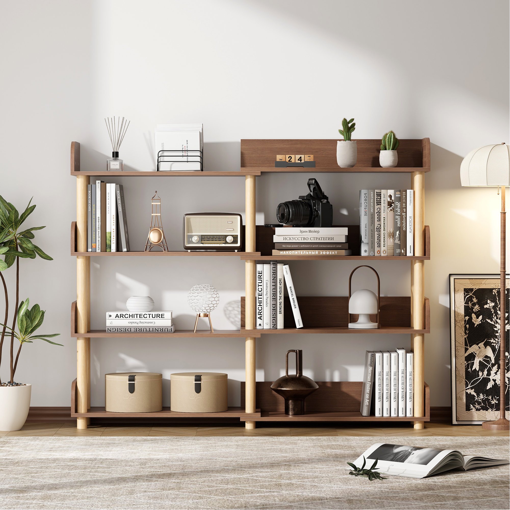 Latitude Run® 4 Tier Retractable & Rotatable Bookcases, Wooden Corner ...