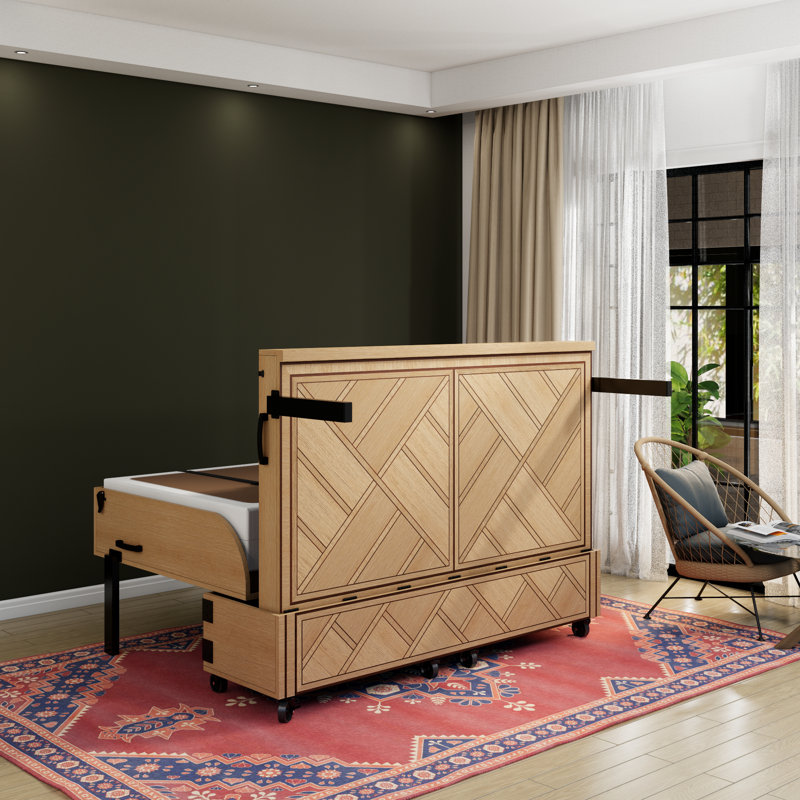 Foundry Select Ambrosia Queen Solid Wood Rolling Cabinet Bed with ...