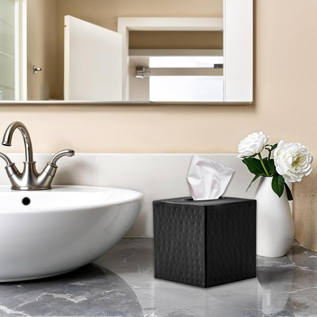 Latitude Run® Hand Hammered Tissue Box Cover Square, Matte Black Tissue ...