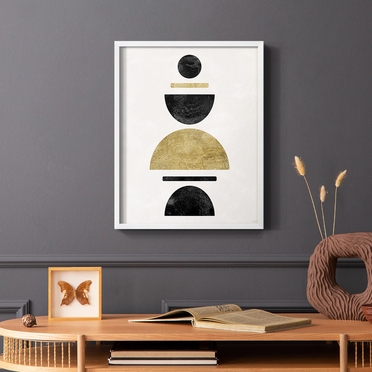 Ebern Designs Modern Stack Framed Print - Solid Wood | Wayfair