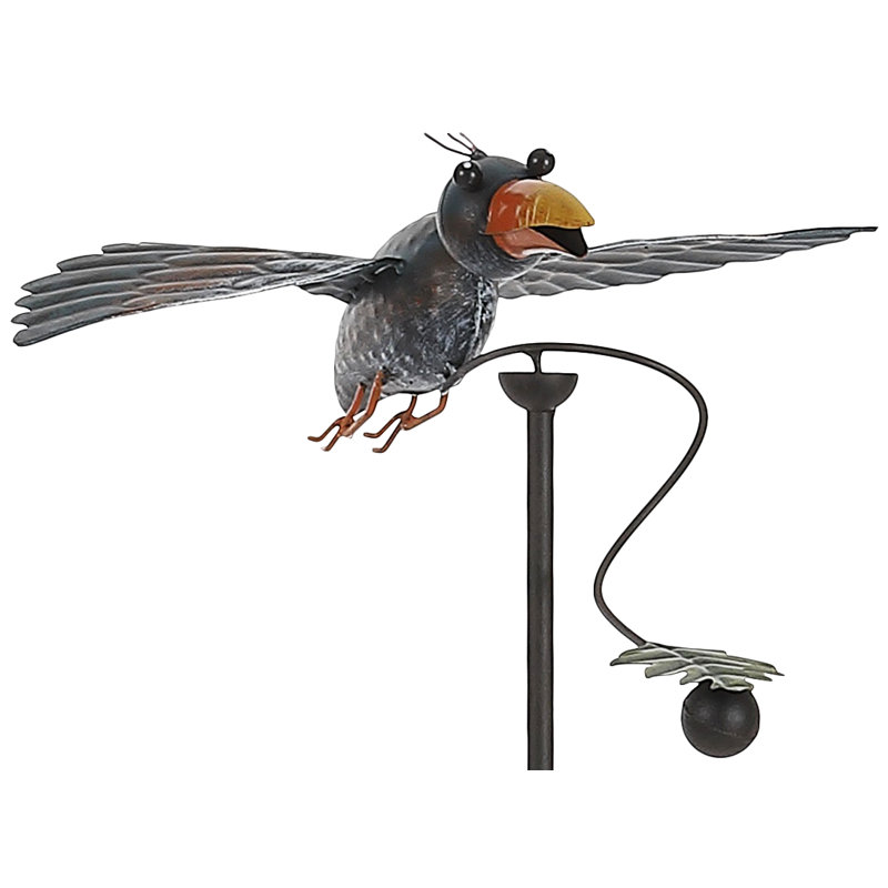 Arlmont & Co. Metal Rustic Crow Goldfinch Spinning Balancing Garden ...