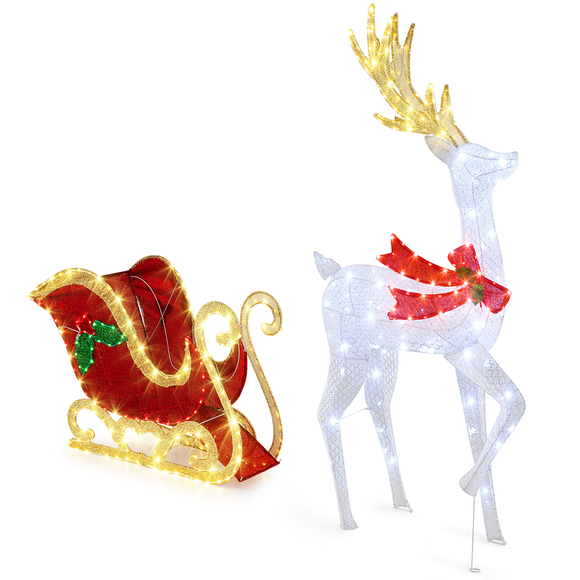 Darby Home Co Lighted Christmas Reindeer & Sleigh Set Light-up Xmas ...