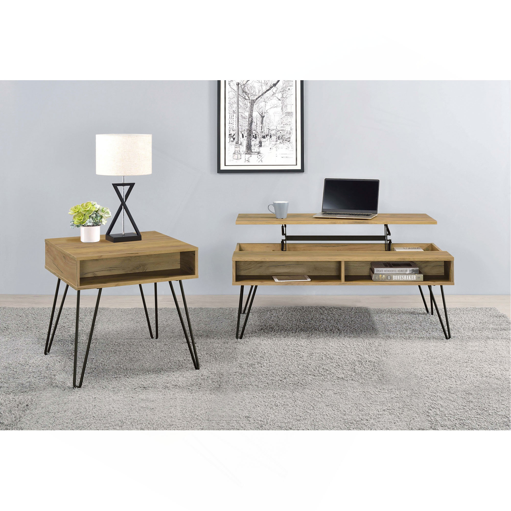 Astoria Grand Amara Golden Oak And Black Lift Top Coffee Table | Wayfair