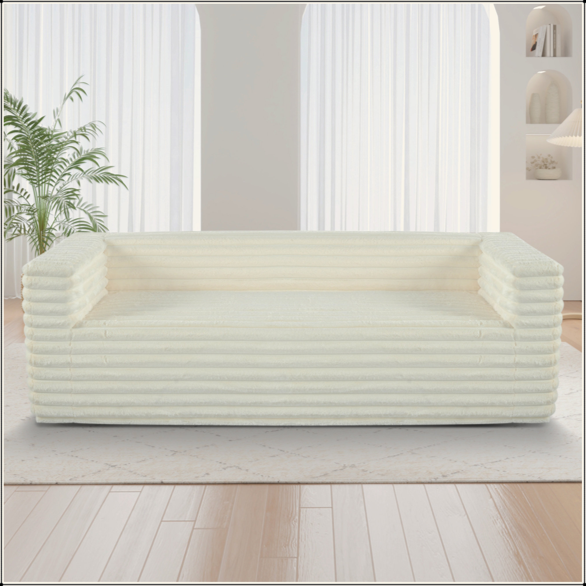 Ivy Bronx 89" Modern Corduroy Couch, 3 Seats Plush Sofa With Squared ...