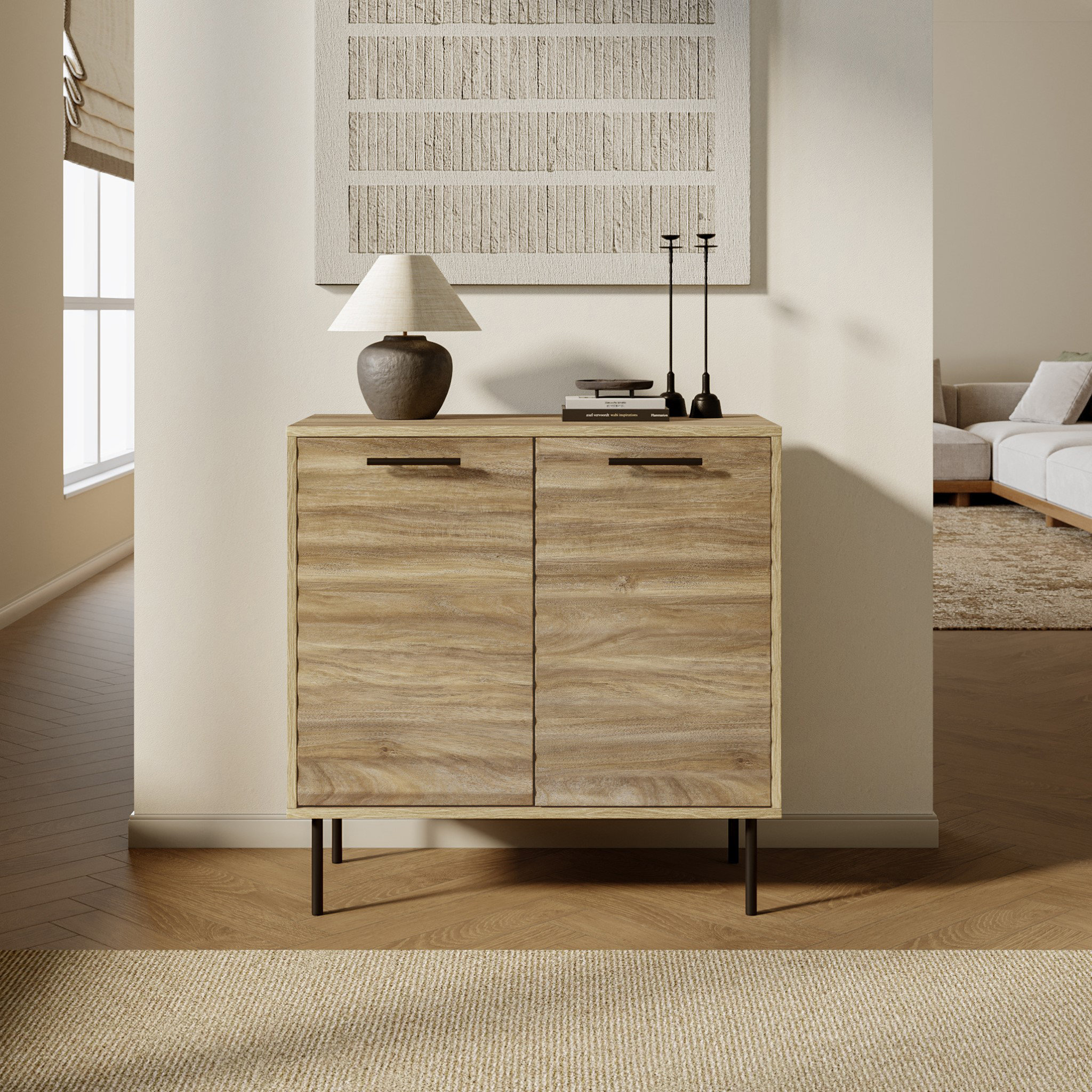 George Oliver Casper Mid-Century Modern Wave 2-Door Cabinet with Metal Legs - Wayfair Canada