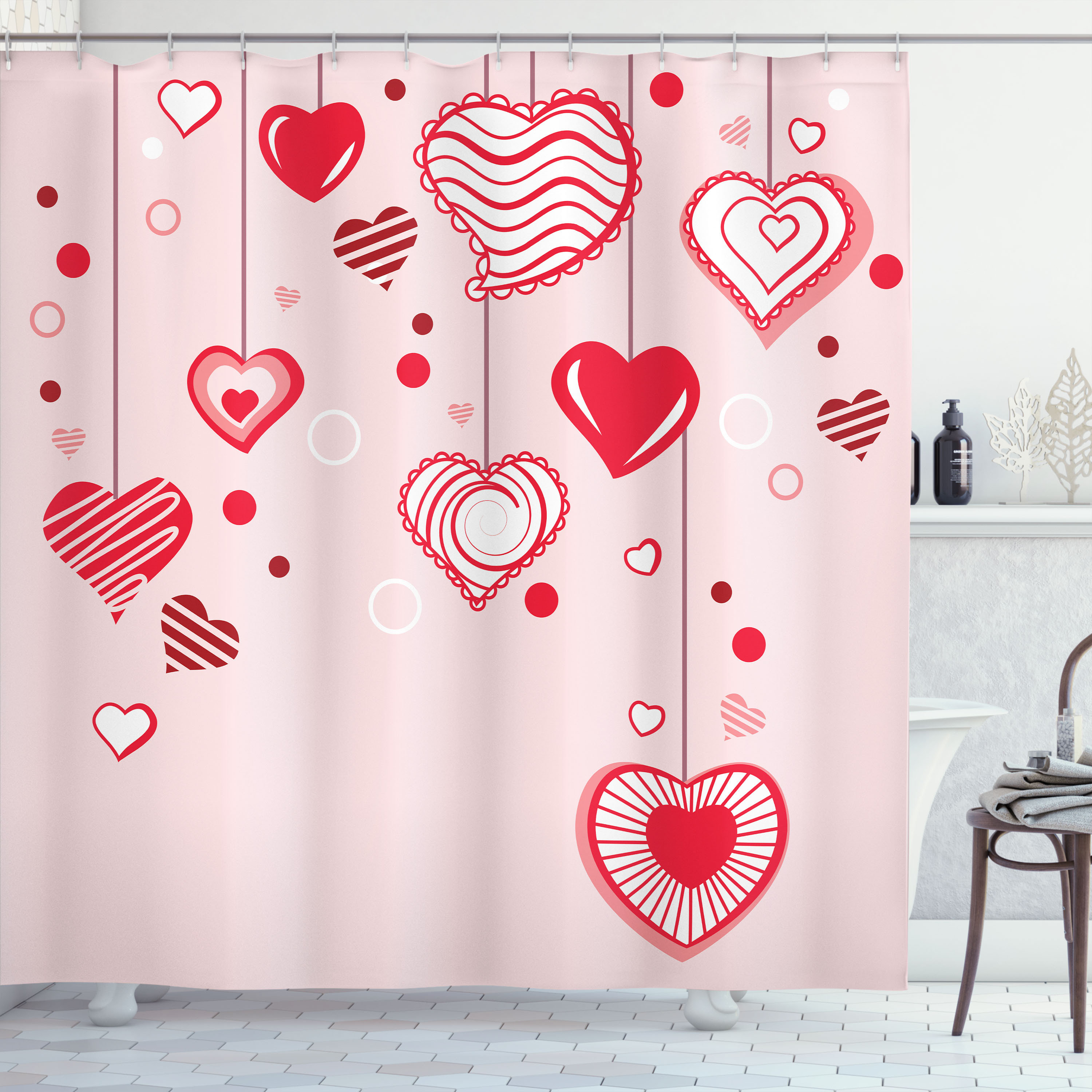 East Urban Home Romantic Shower Curtain Contour Hearts Lines Rose Red ...