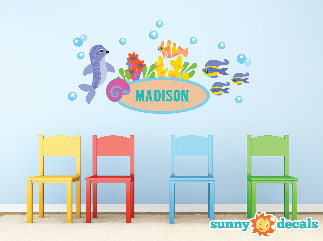 Sunny Decals Under the Sea Custom Name Personalized Wall Decal ...