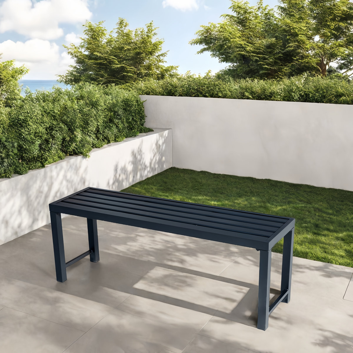 Ebern Designs Outdoor Metal Garden Bench - Weatherproof Park Bench with ...