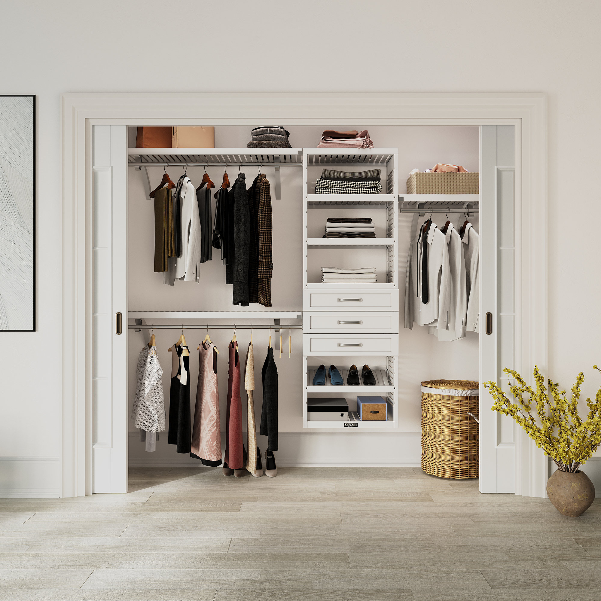 John Louis Home Solid Wood Reach-In Closet System with 3-Drawers White & Reviews | Wayfair