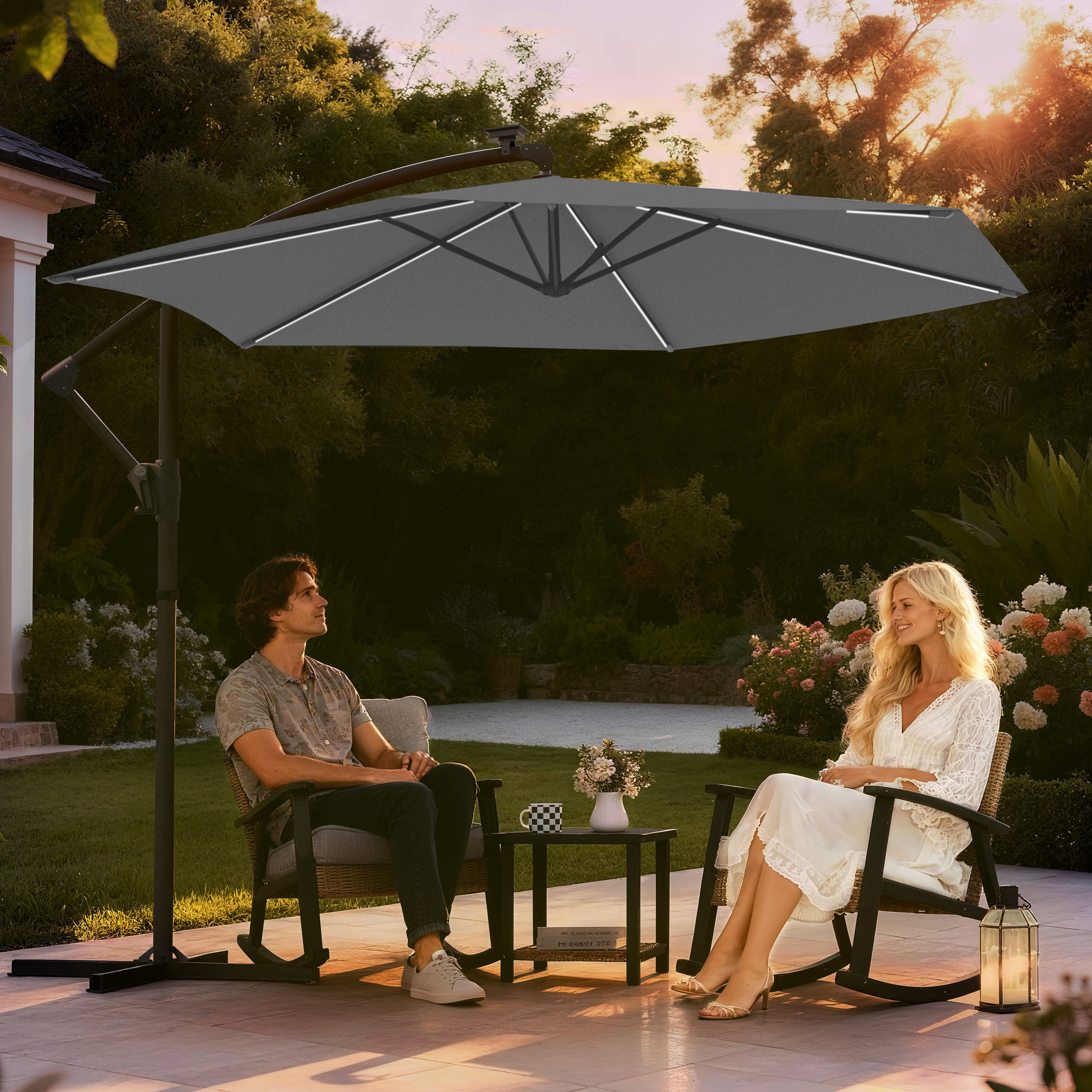 Arlmont & Co. 10ft Circular Sun Umbrella, UPF 50+ UV Protection, Crank ...