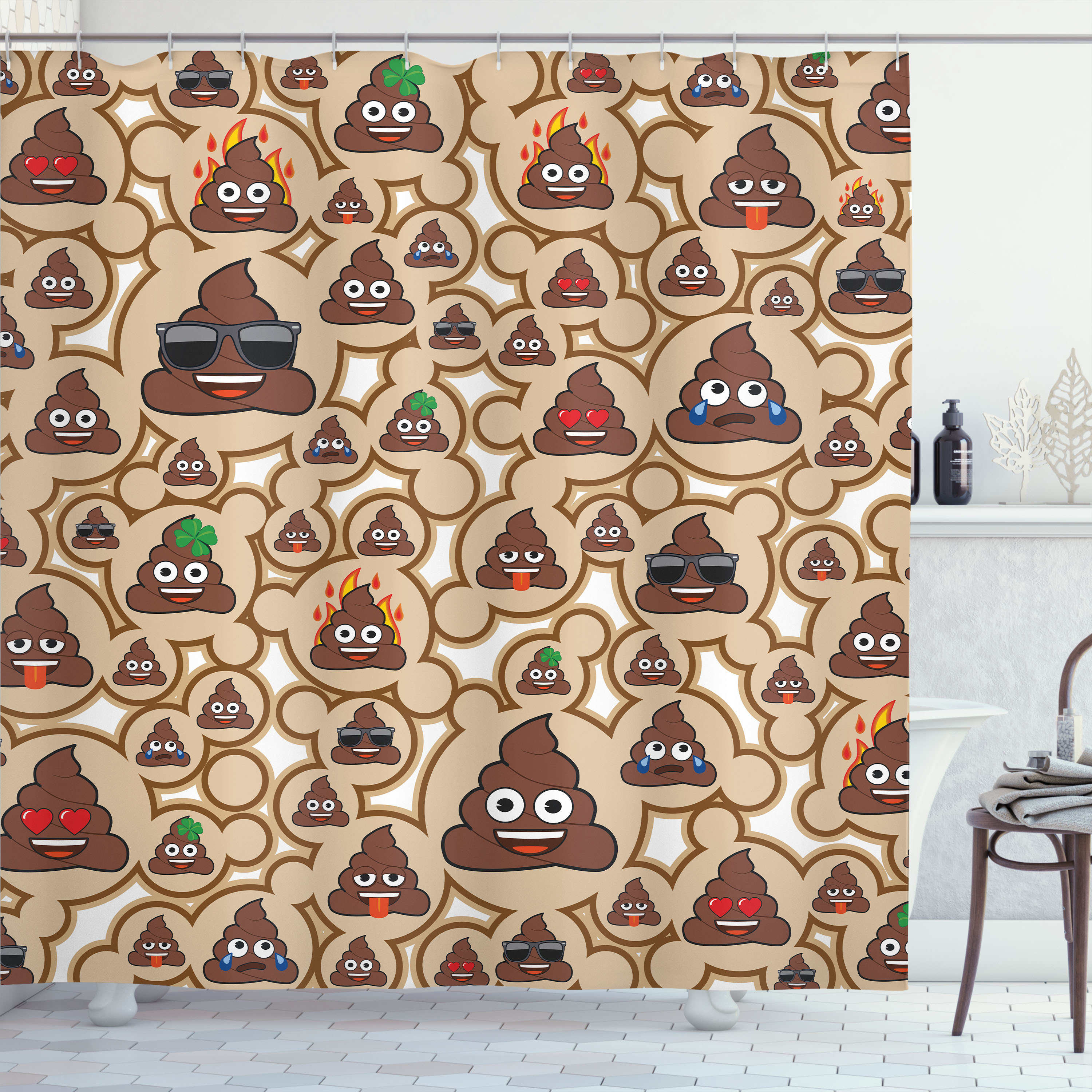 Ambesonne Poop Emoji Shower Curtain Fun Pile of Poo Print Beige Umber ...