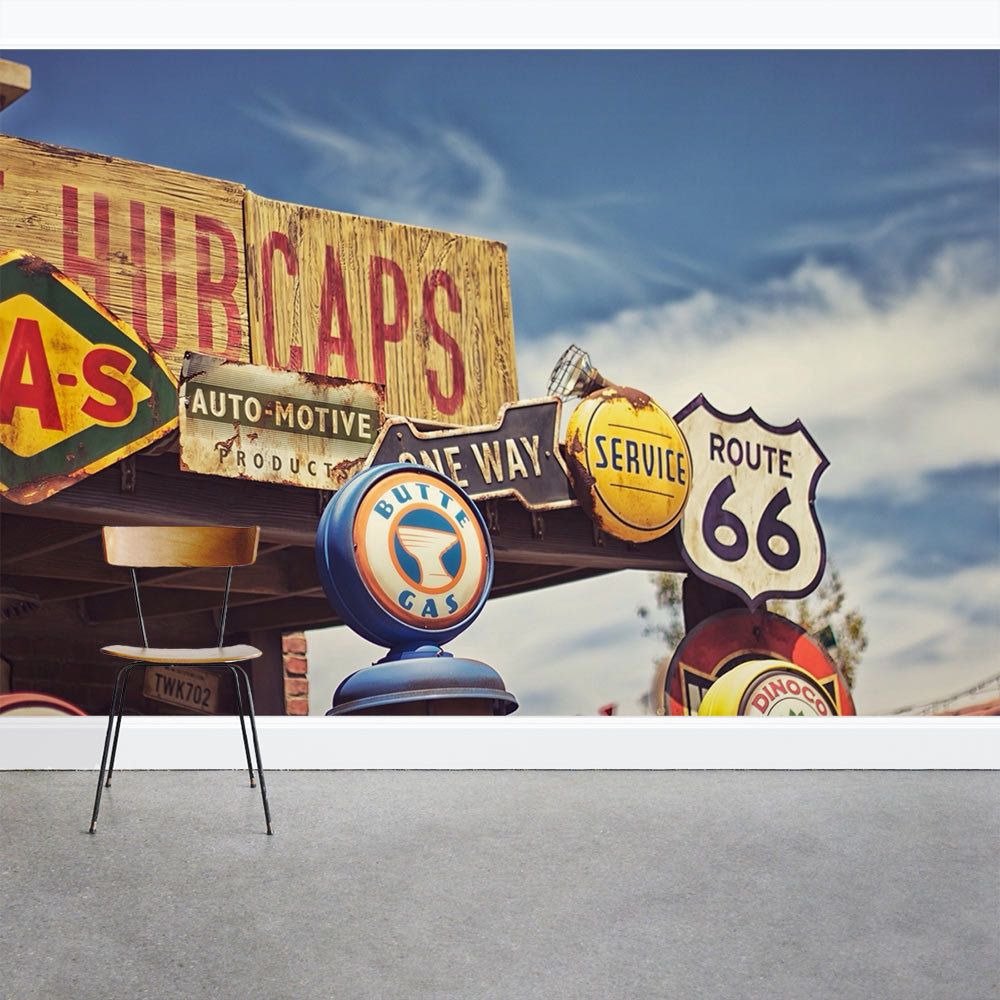Wallums Wall Decor Vintage Gas Station Signs 8' x 144" 3 Piece Wall ...