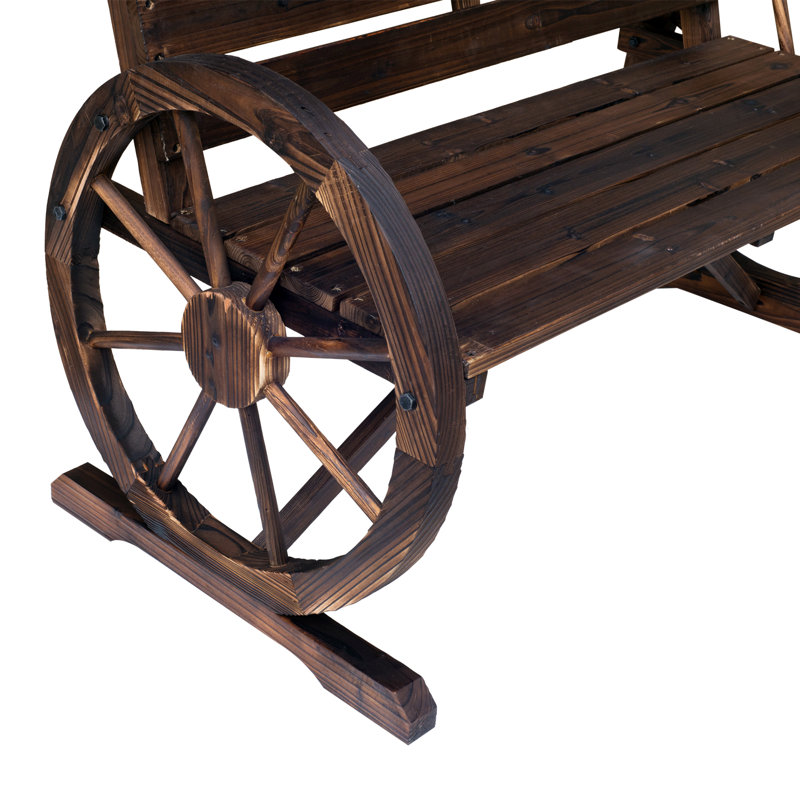 August Grove® Kasandra 41" Wooden Wagon Wheel Bench, Rustic Outdoor ...