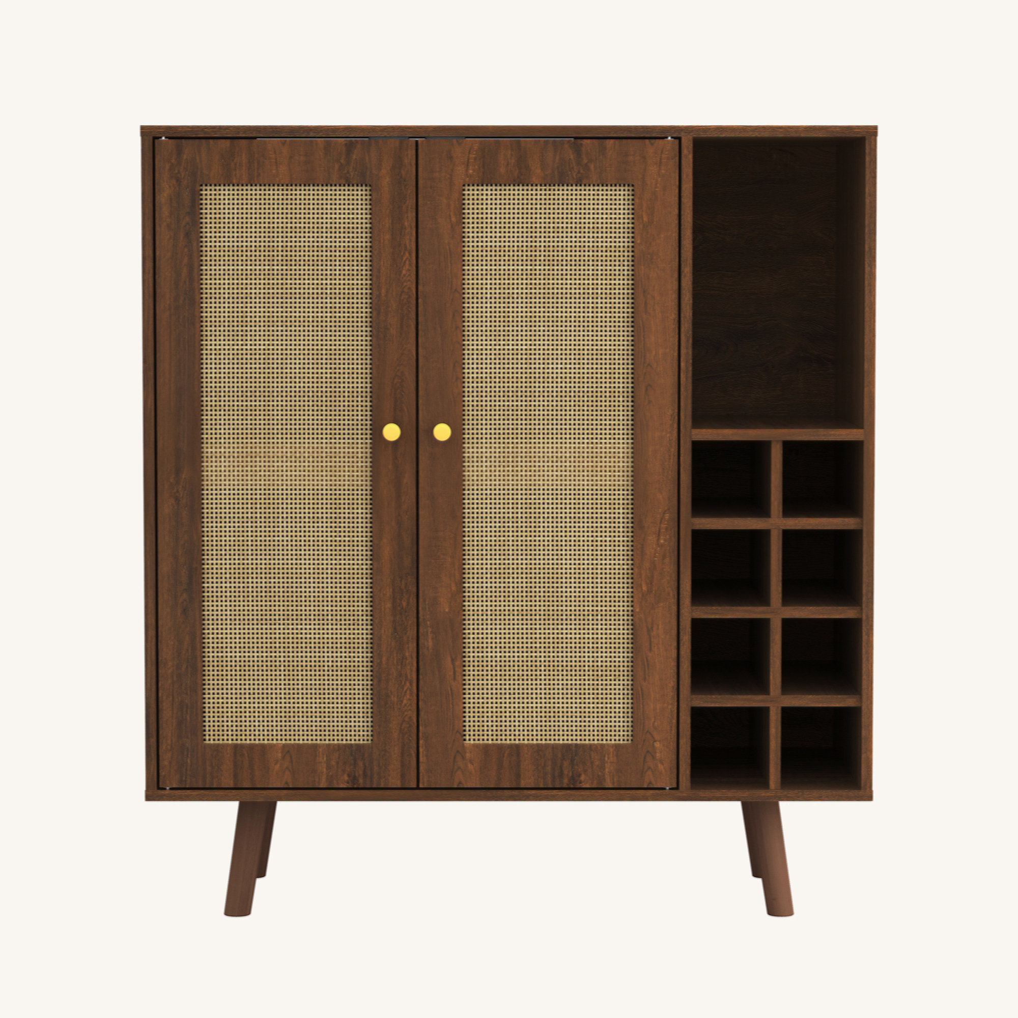 Bayou Breeze Byren Bar Cabinet with Natural Rattan Doors and Removable ...