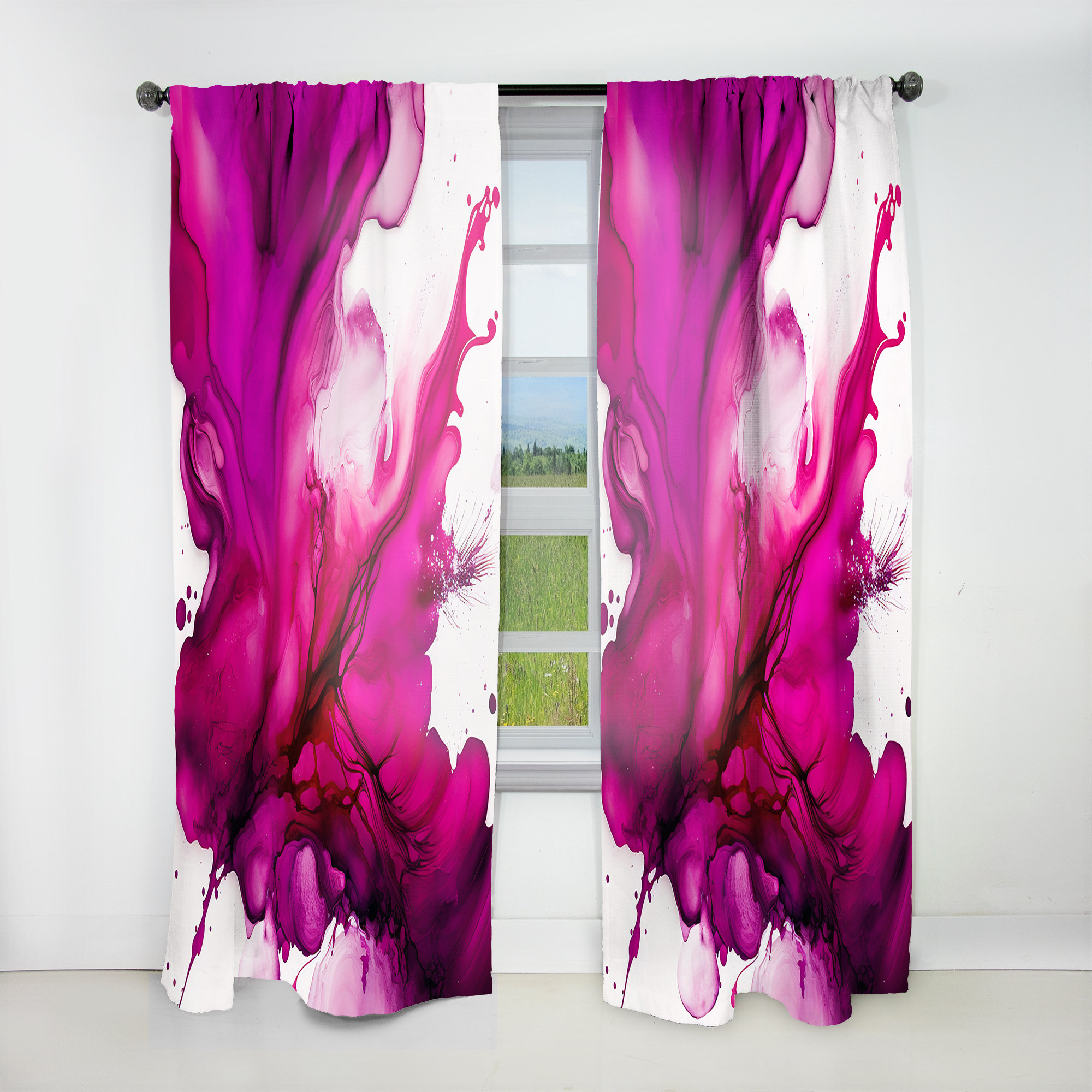 Design Art Ancient Mystery In Viva Magenta II - Abstract Velvet Curtain - 1 Panel | Wayfair