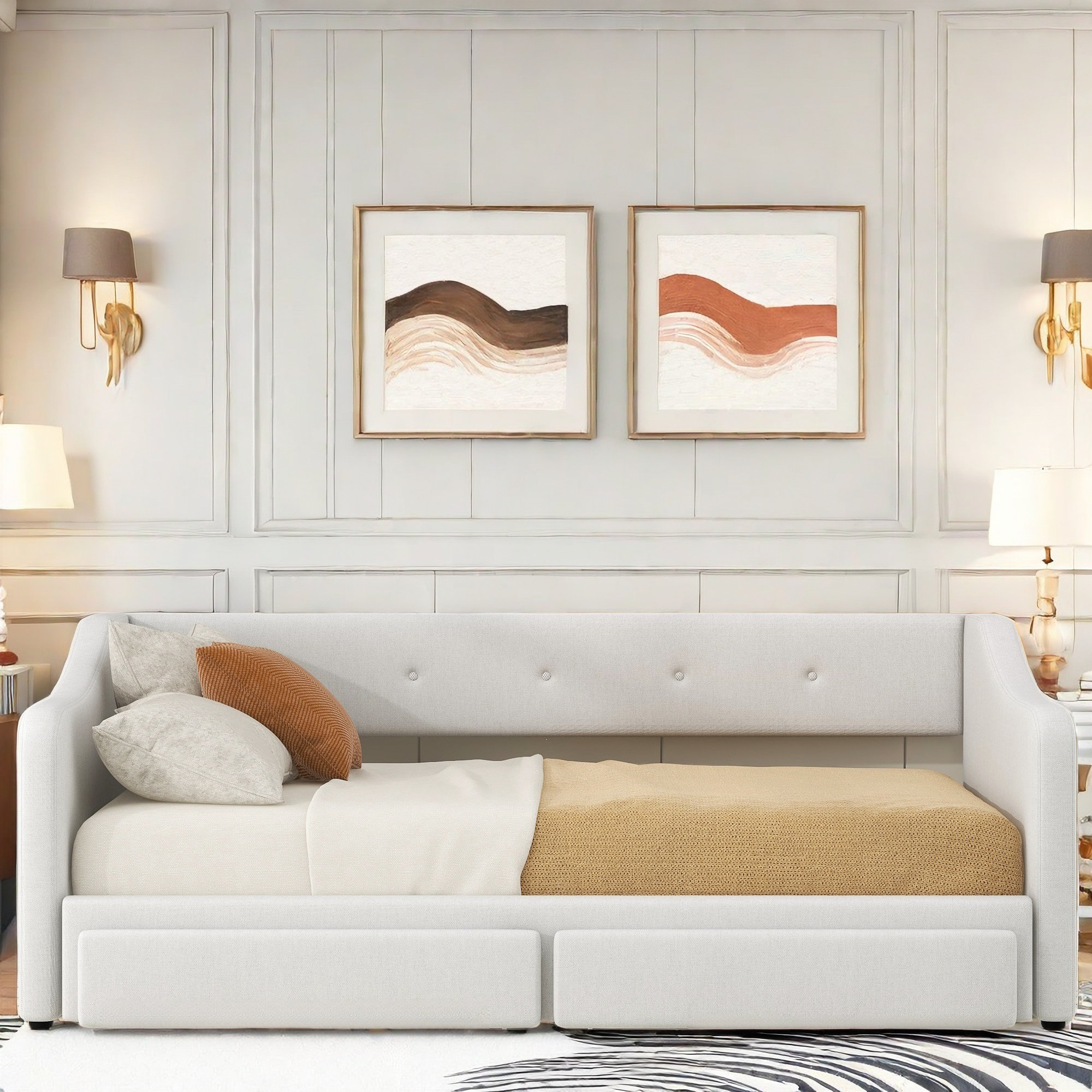 Velvetvanguards Daybed Twin Xl To King Size Upholstered Daybed With Two ...