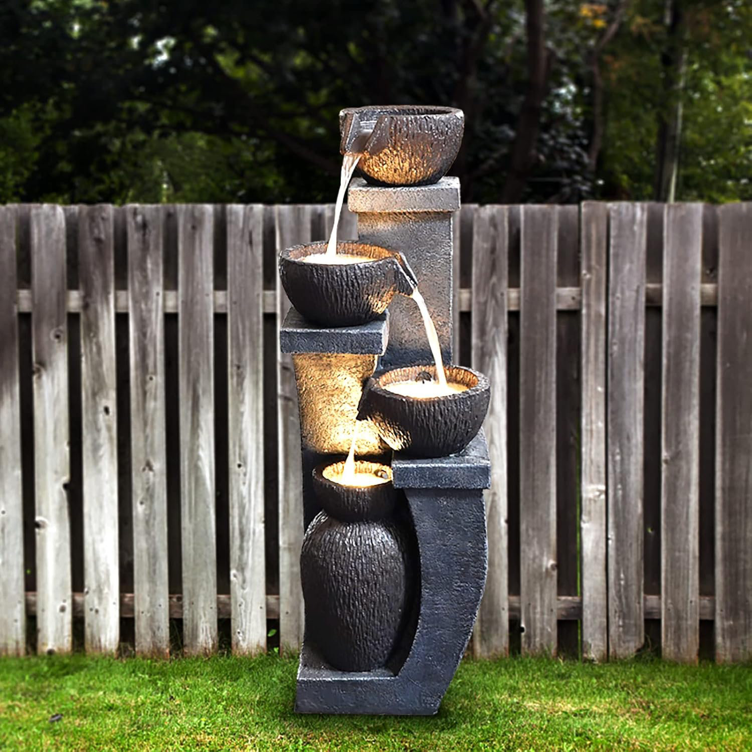 Millwood Pines 37.4”H Water Fountain Outdoor 4- Crocks Modern Garden ...