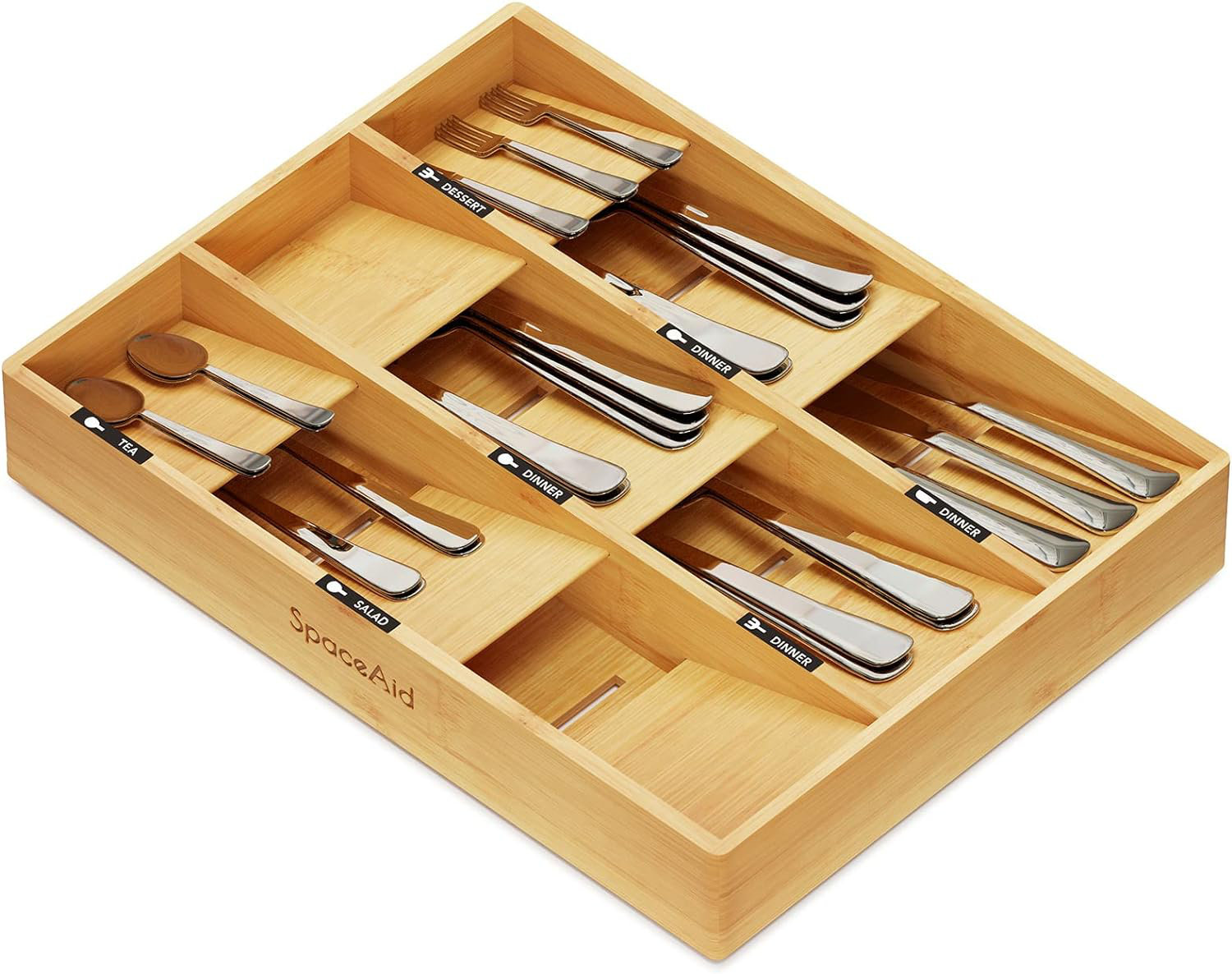 Anadea Bamboo Silverware Drawer Organizer with Labels, Kitchen Utensil ...