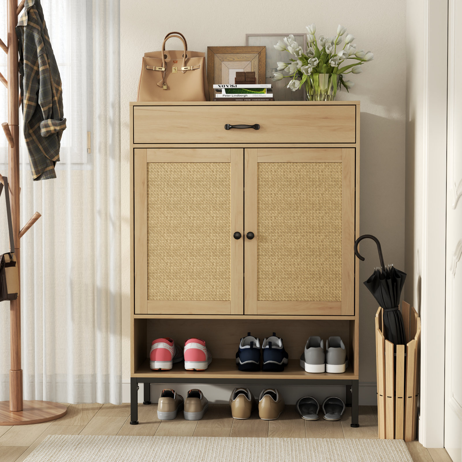 Bayou Breeze 5-tiers Rattan Shoe Cabinet, Shoe Storage Cabinet With ...